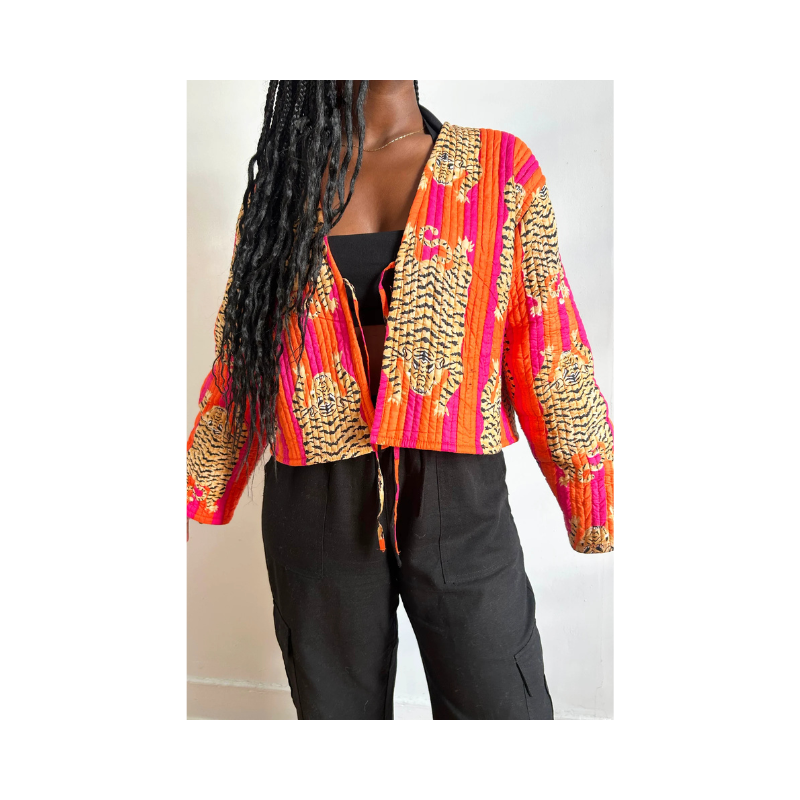 French Toast The Clara Jacket Orange Pink Tiger - The Art of Home