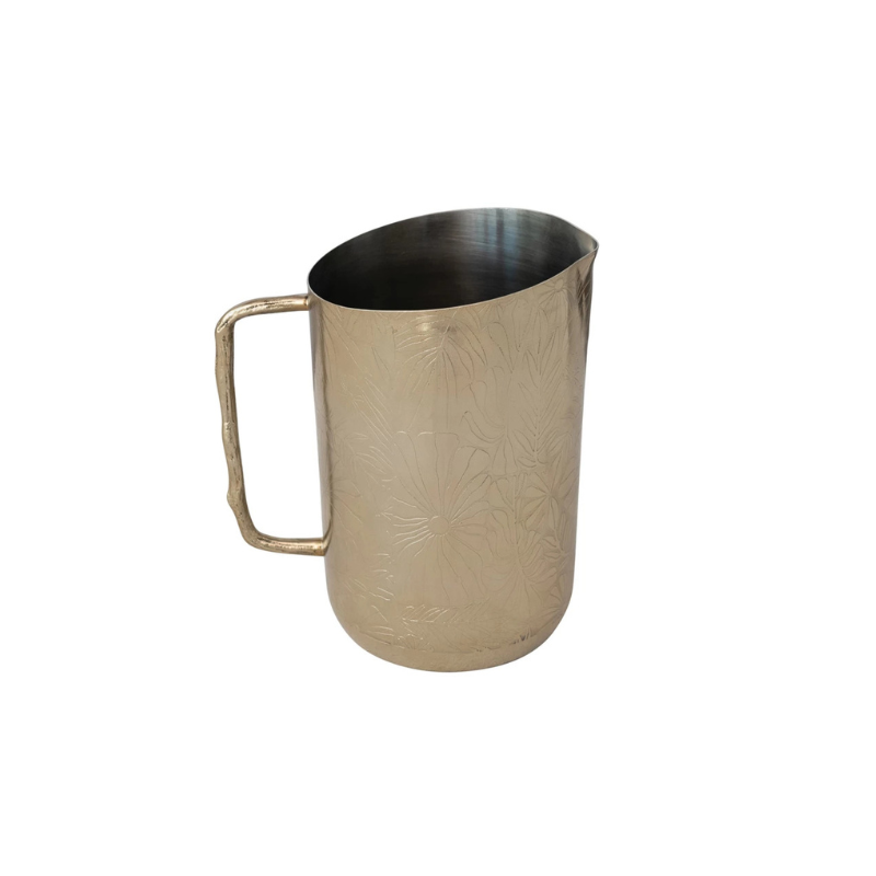 Brass Etched Flower Pitcher - The Art of Home