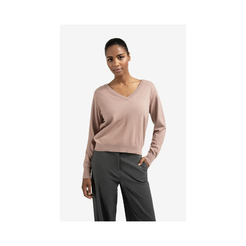 YAYA Double V-Neck Sweater Blush Pink - The Art of Home