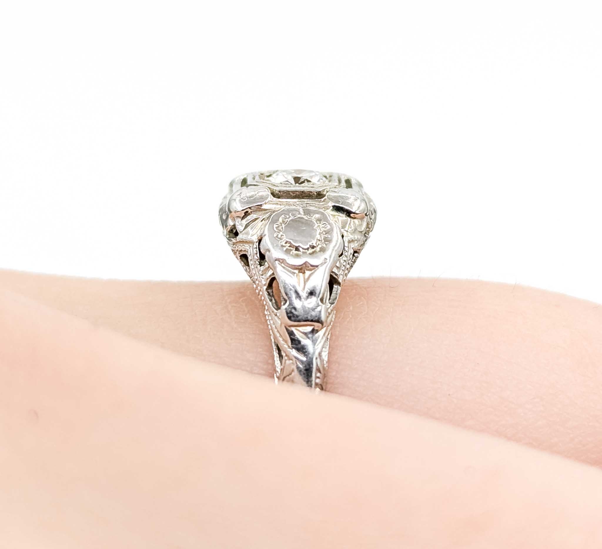 Ring Filigree Milgrain .12ct European Cut Diamond 18kw 8.8mm Sz6 2.6g ...