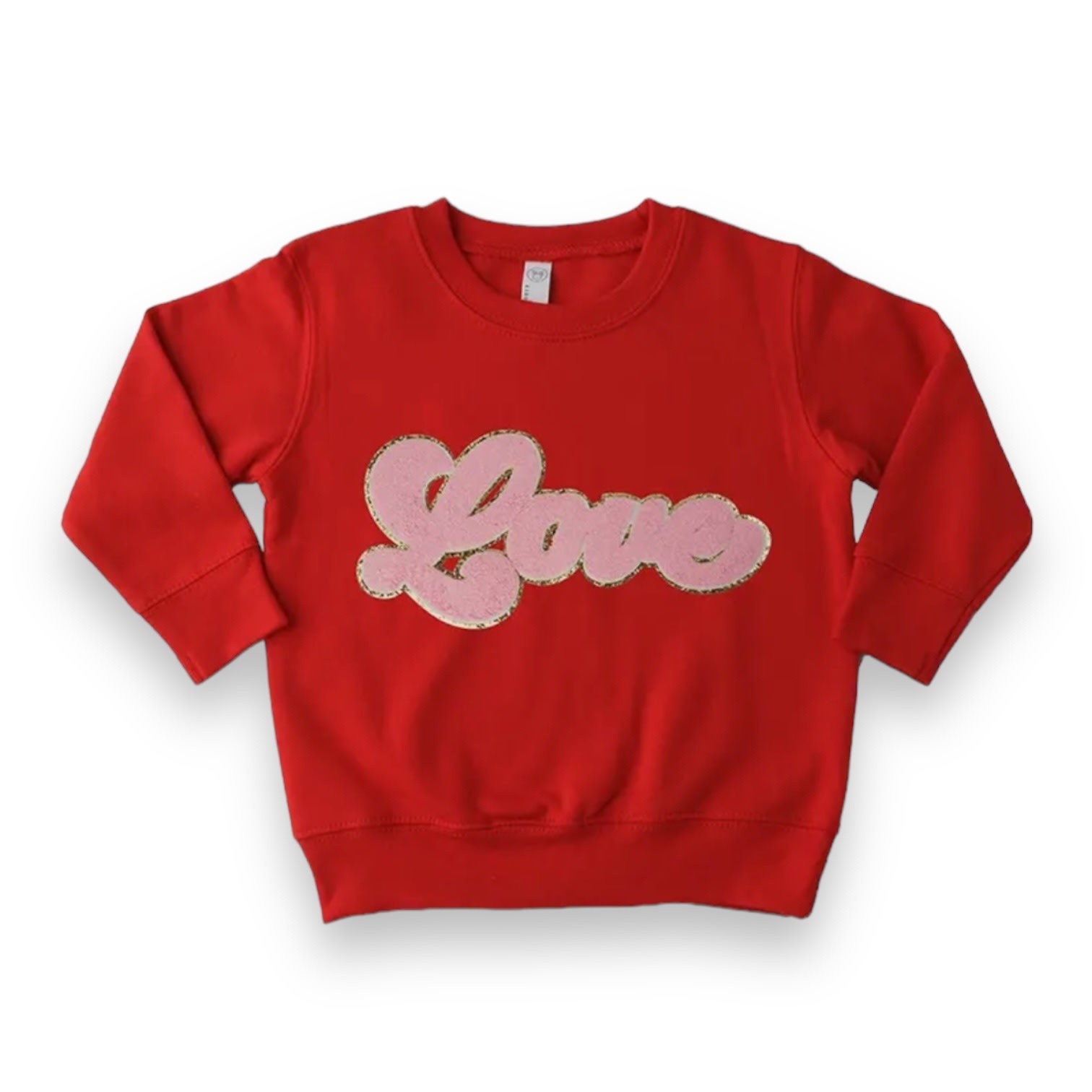 Girls Cursive Love Red Chenille Patch Sweatshirt - Ruffle Me This