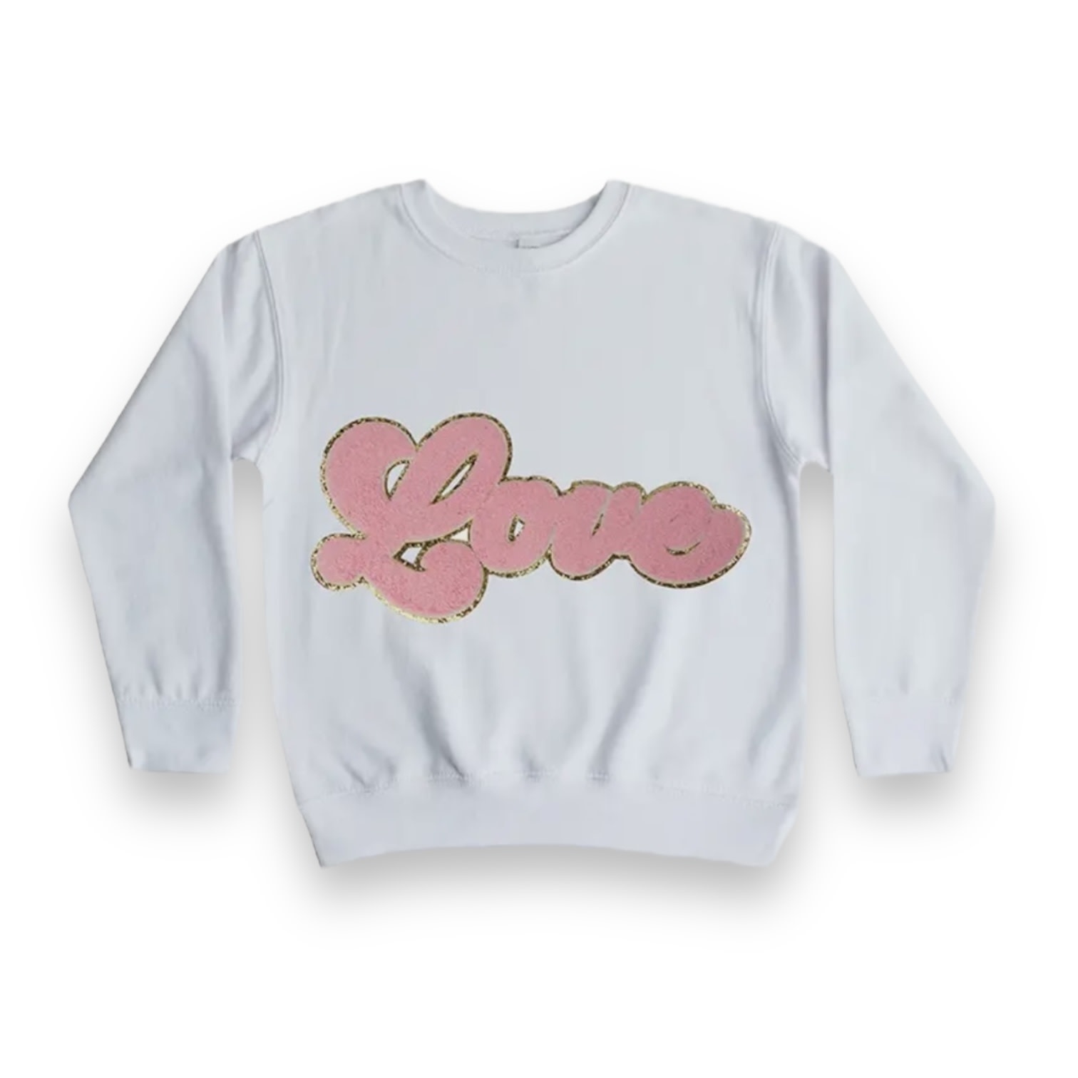 Girls Cursive Love White Chenille Patch Sweatshirt - Ruffle Me This