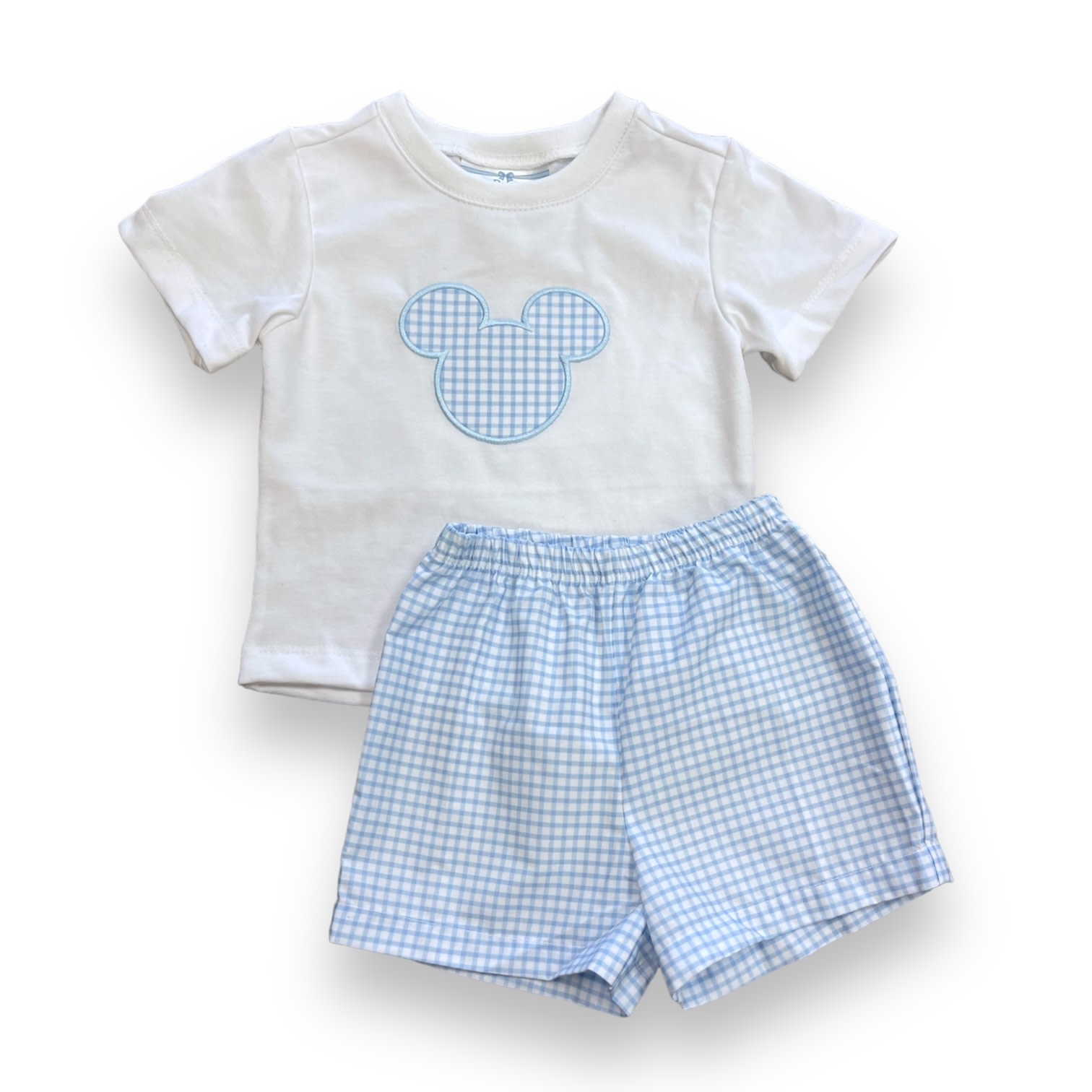 City Beautiful Pastel Mouse Blue Gingham Appliqued Short Set - Ruffle ...
