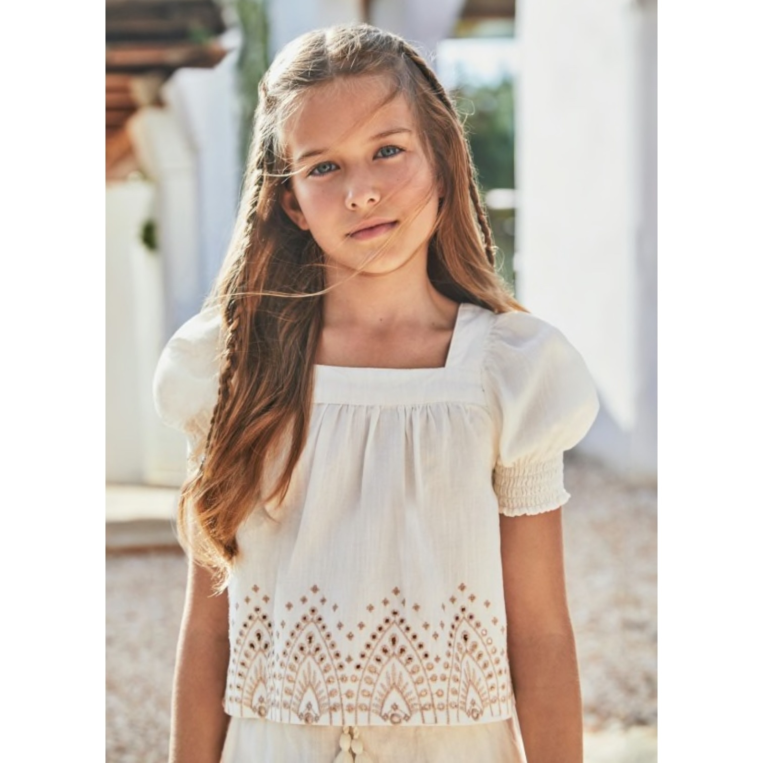 Mayoral Tween Girl Natural Embroidered Blouse - Ruffle Me This