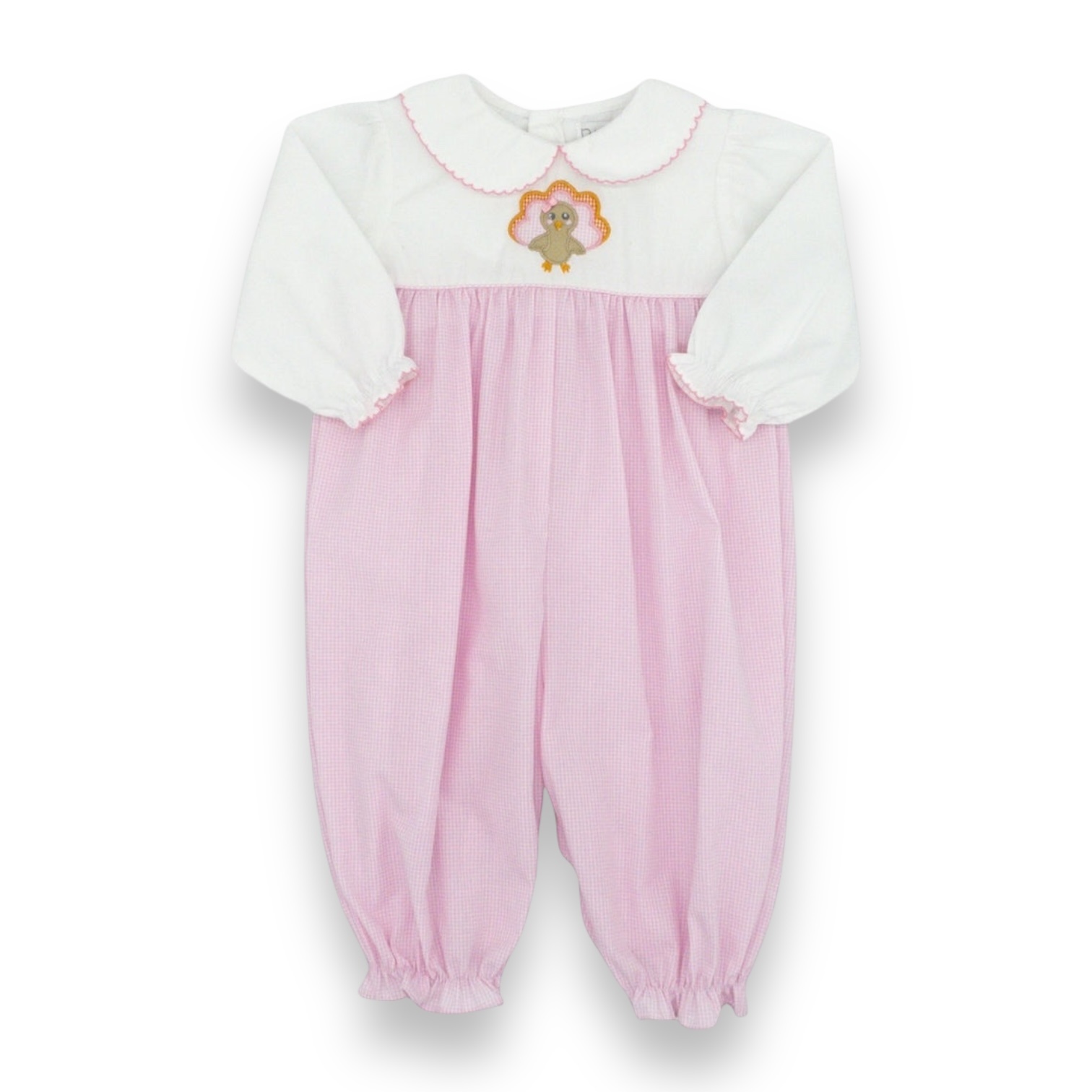 Petit Ami Pink Turkey Girl Applique Romper - Ruffle Me This