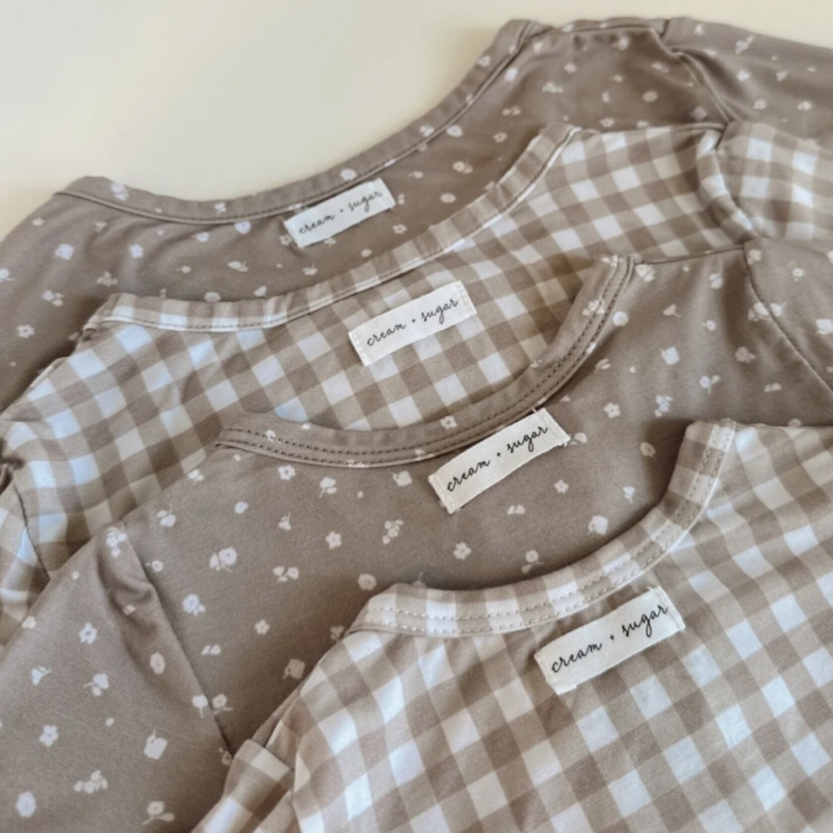 Cream & Sugar Kids Taupe Gingham Gender Neutral PJ Set - Ruffle Me This