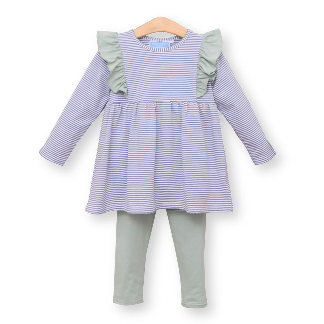 Trotter Streets Girls Sage Green & Blue Ruffle Set - Ruffle Me This