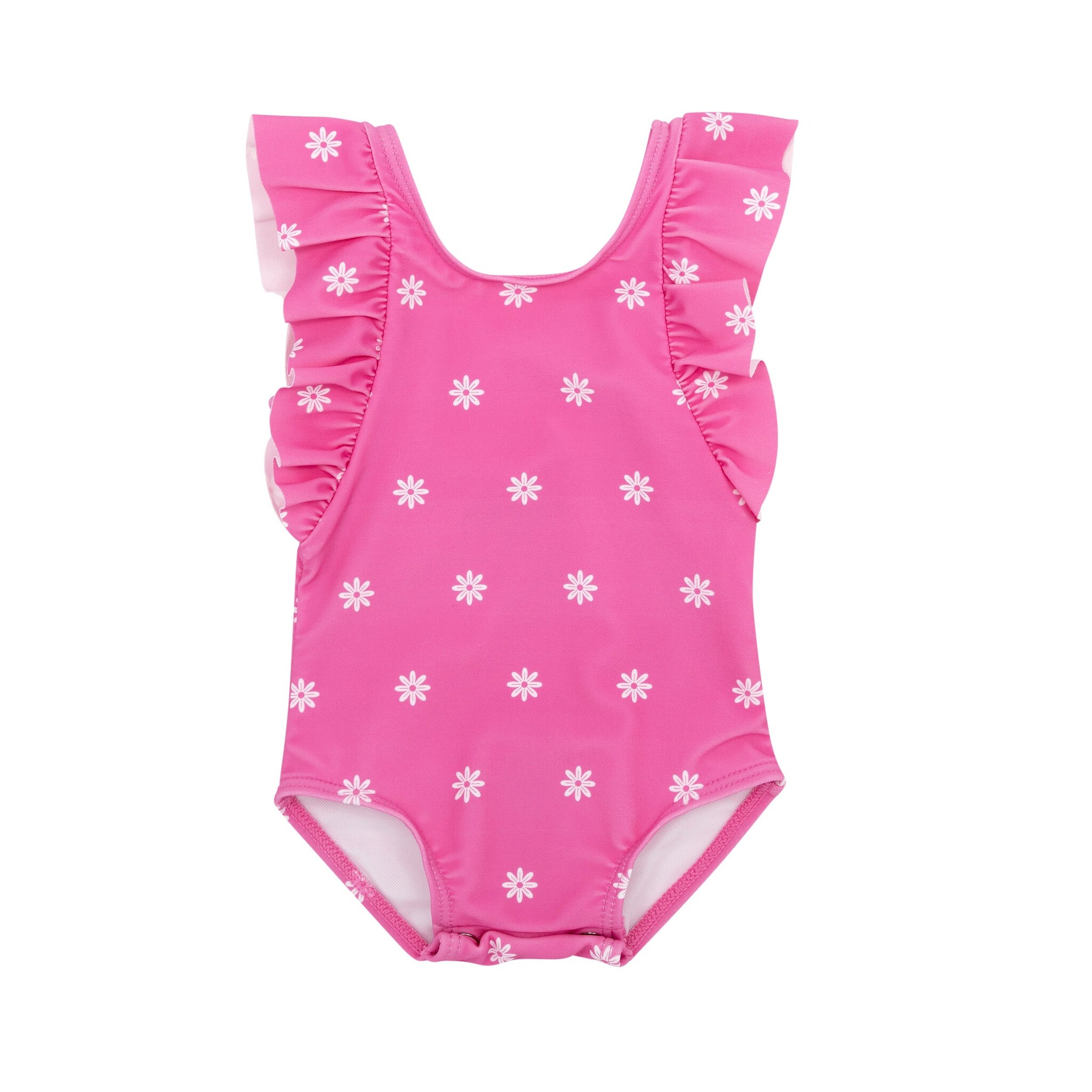 Brave Little Ones Girls Hot Pink Daisies Ruffle Swim Suit - Ruffle Me This