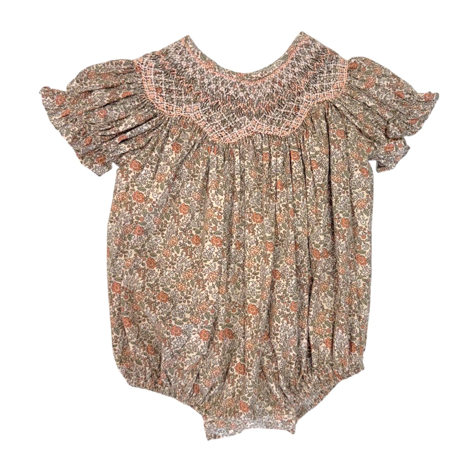 Sweet Dreams Sabrina Peachy Pink Floral Smocked Bubble - Ruffle Me This