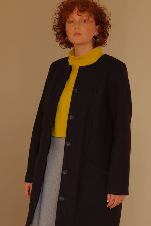 Manteau sans col en laine Helena . Marine - Betina Lou