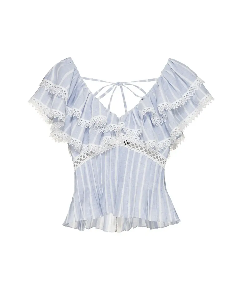 PAT BO MARINE LINEN PEPLUM TOP - Planet Bardot
