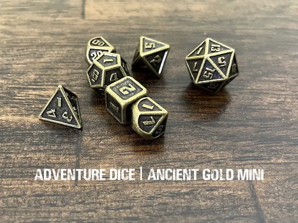 Adventure Dice Mini Metal RPG Dice Set - Ancient Gold - Rain City Games