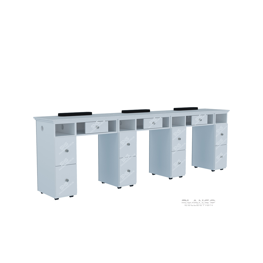 BLANCO BL603 Triple Nail Table with LED Hole Lamp - Super Spa Furniture,LLC