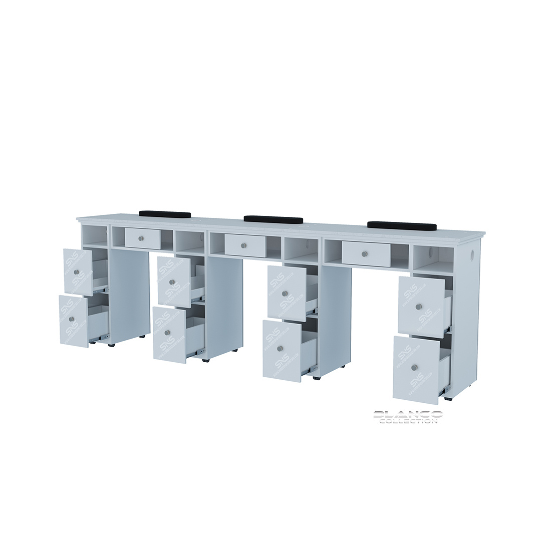 BLANCO BL603 Triple Nail Table with LED Hole Lamp - Super Spa Furniture,LLC