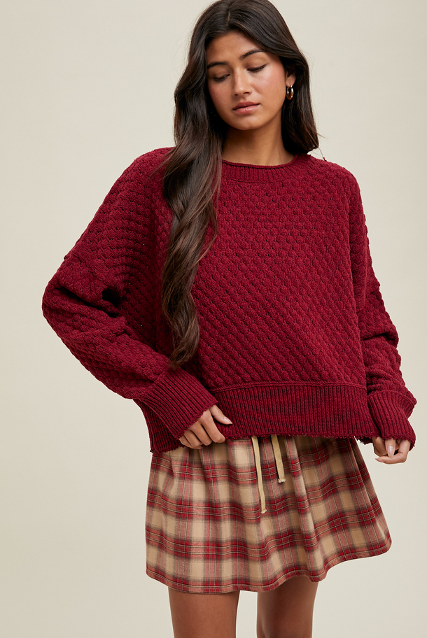 Wishlist Textured Raw Edge Sweater - Fringe Boutique