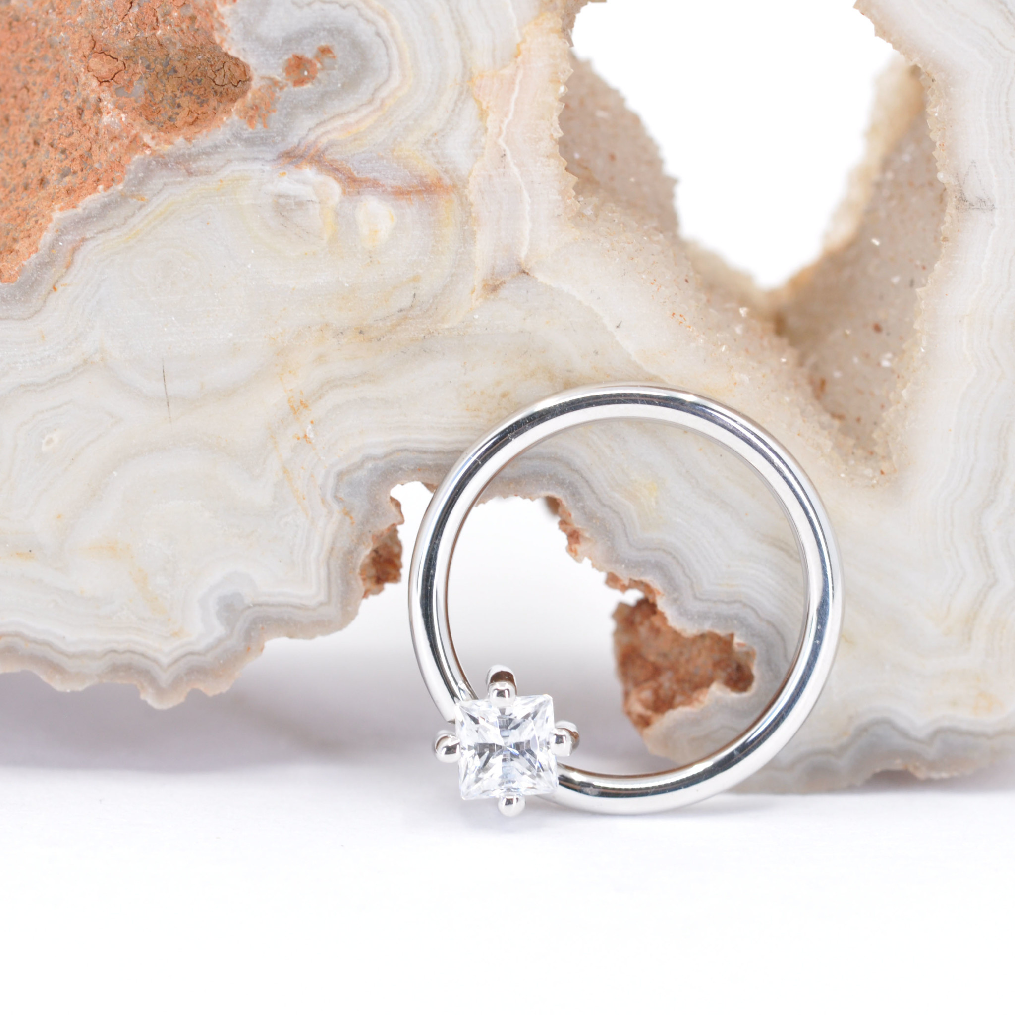 16g Fixed Prong Seam Rings with 3mm Princess Cut CZ in 14k White Gold ...