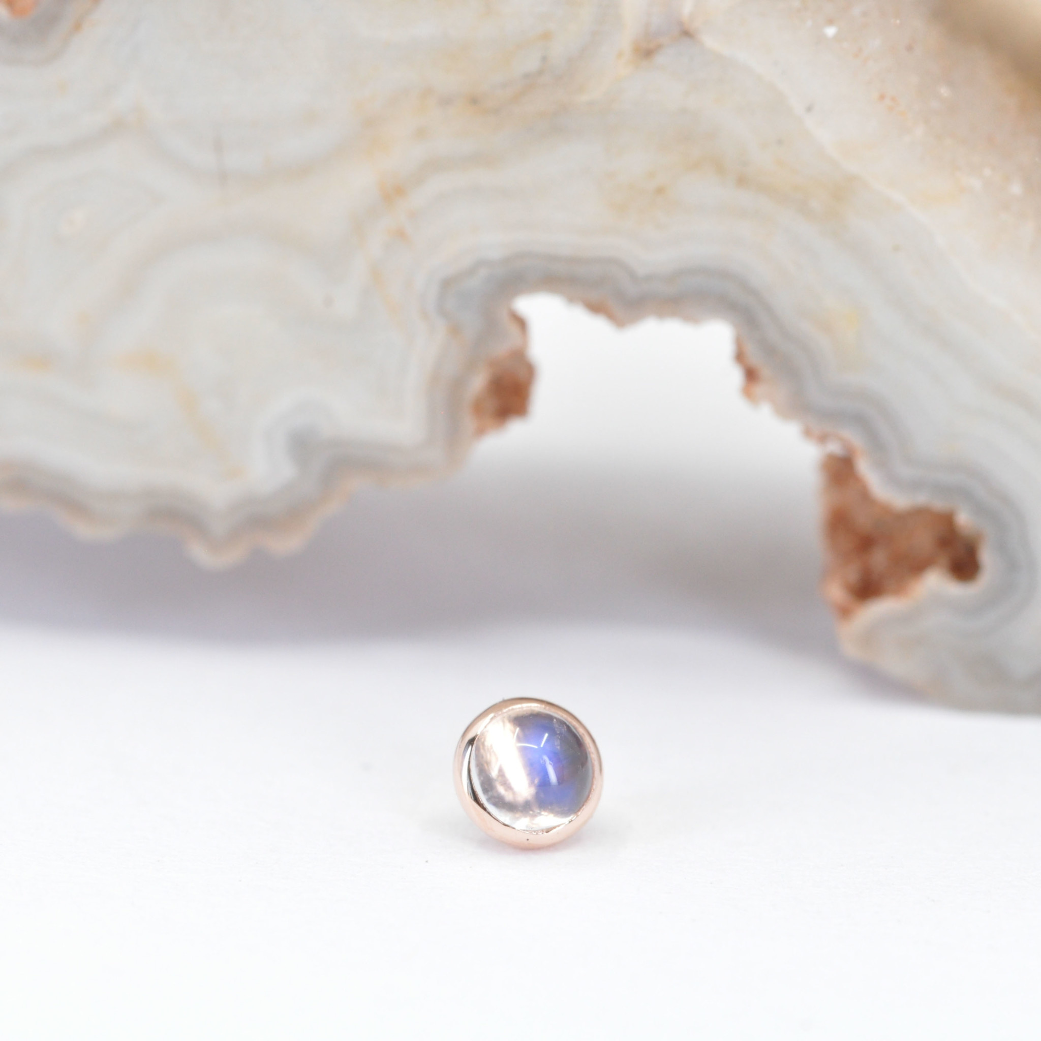 3mm Cup Threadless Ends with Rainbow Moonstone Cabochon in Rose Gold ...
