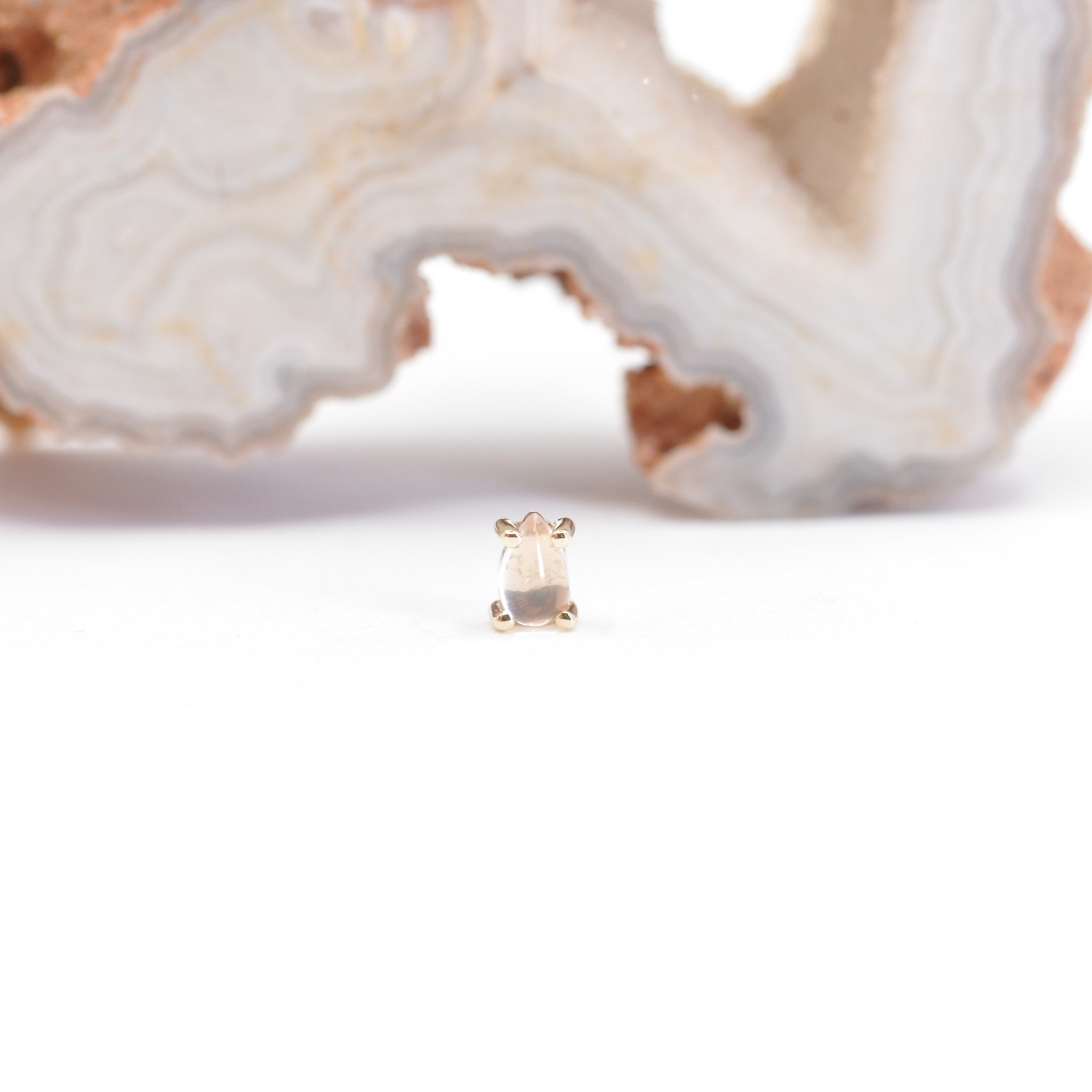 Pear Prong with Rose Quartz Cabochon in 14k Yellow Gold Threadless End ...