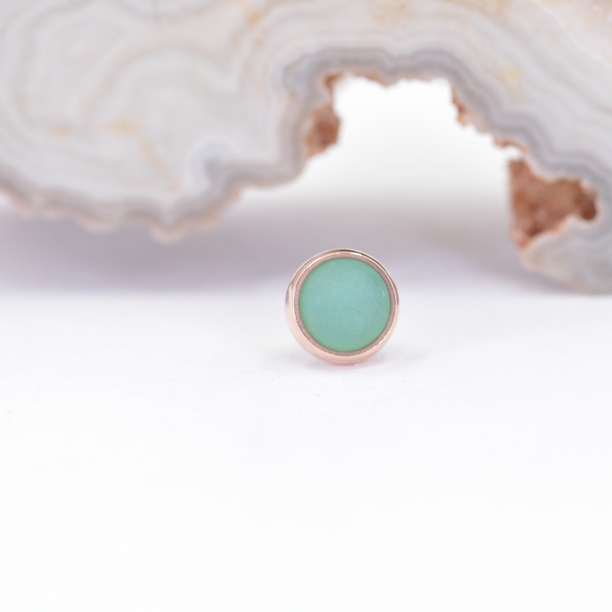 4mm Cup with Sandblasted Chrysoprase 14k Rose Gold Threadless Ends ...