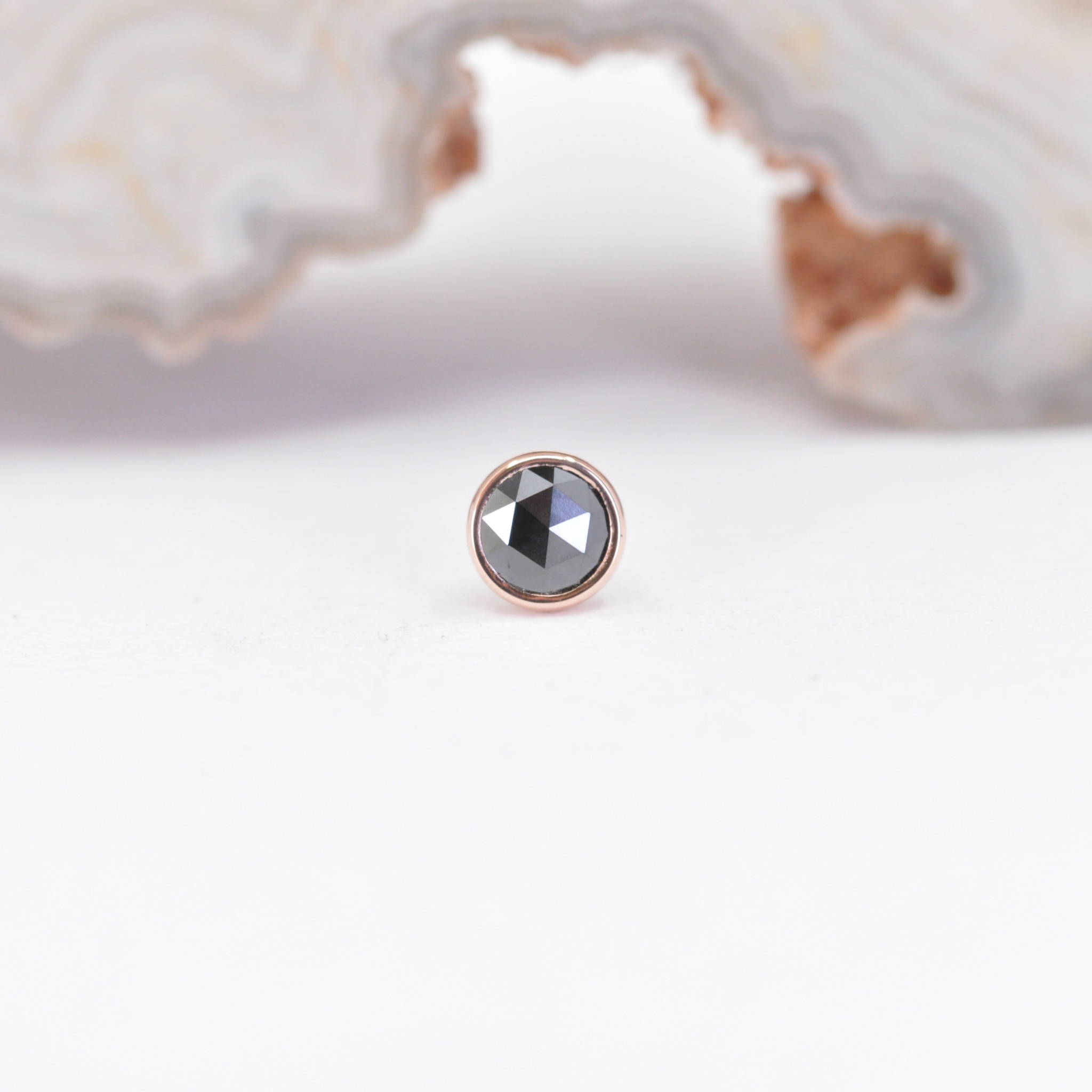 3mm Cup with Rose Cut Black Diamond in 14k Rose Gold Threadless Ends ...