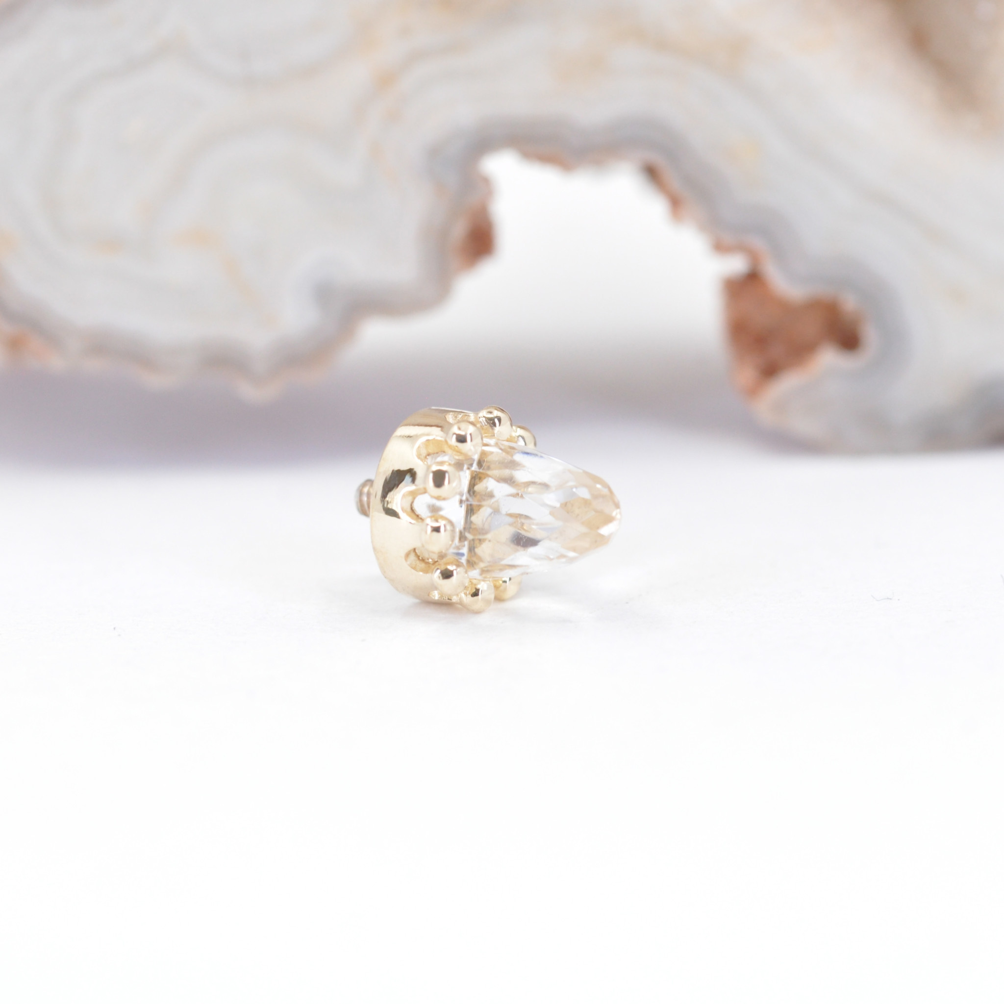 Bullet Crown Prong 12g Threaded End 14k Yellow Gold 4mm Faceted White ...