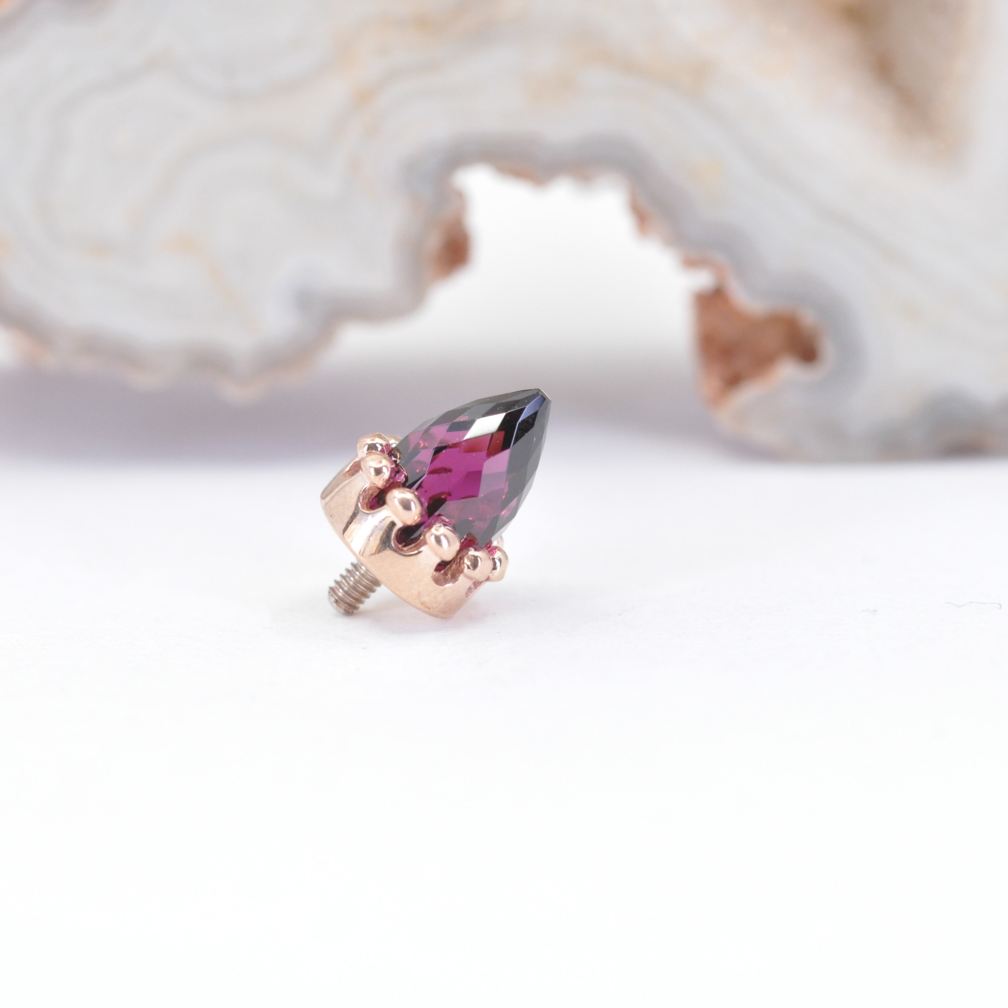 Crown Prong Faceted Rhodolite Garnet Bullet Rose Gold 12g Threaded End ...