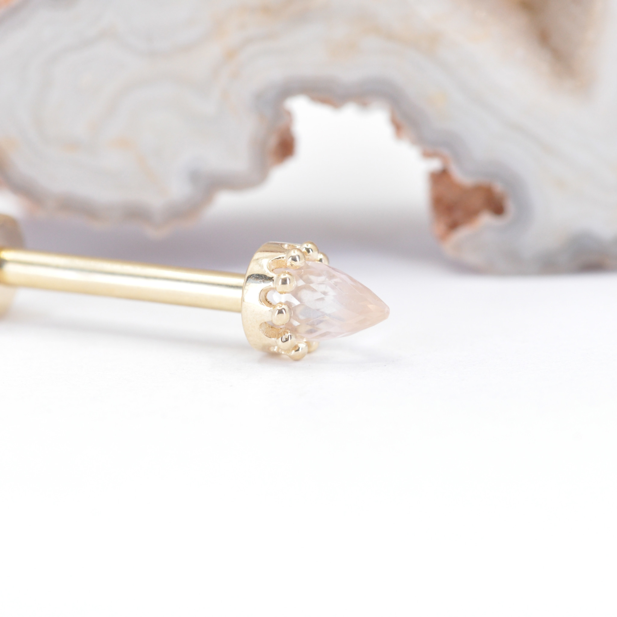 Crown Prong with Rose Quartz Bullet Yellow Gold 12g Threaded End - Mint ...