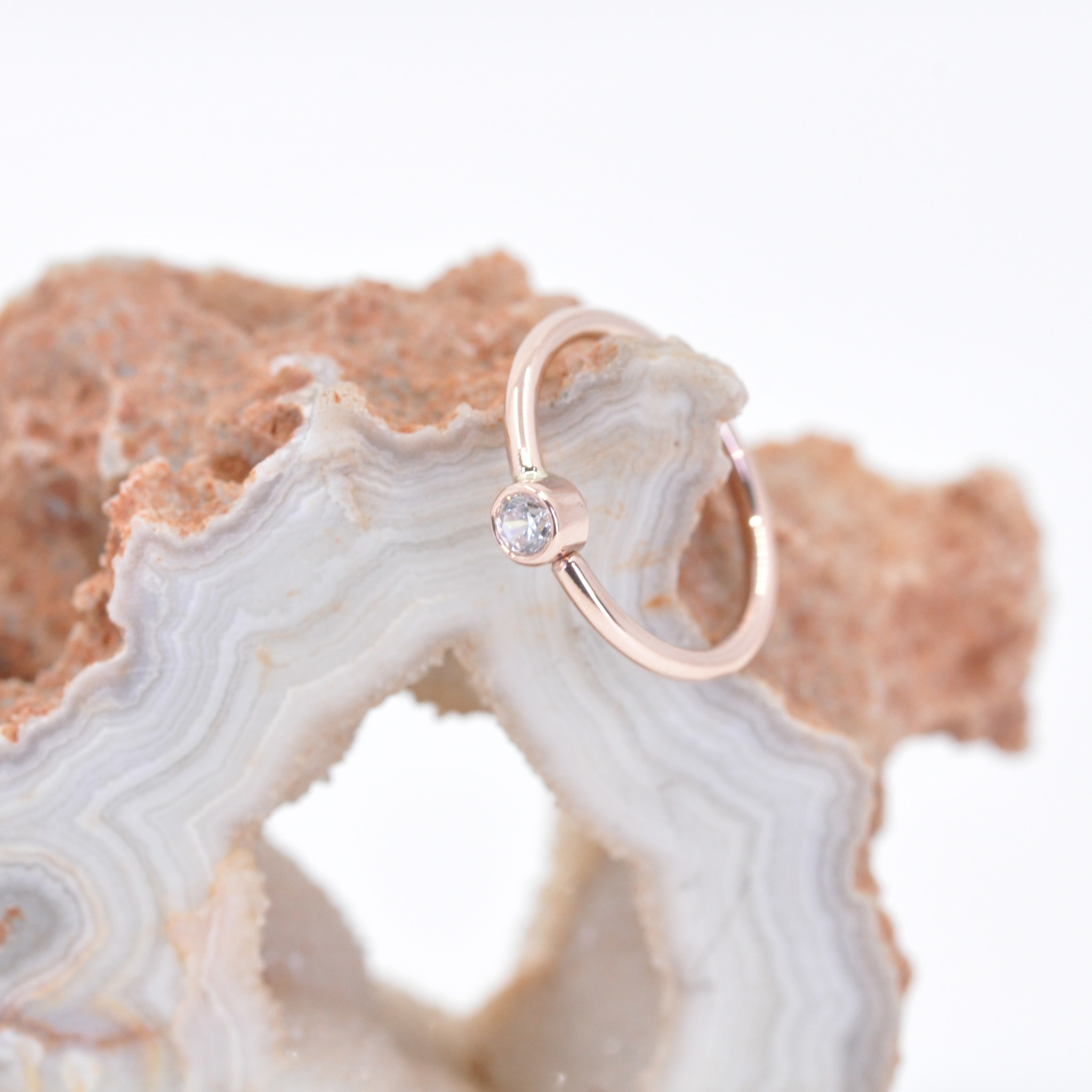 16g 7/16" Forward Facing Fixed Bezel Ring with 2mm CZ in 14k Rose Gold ...