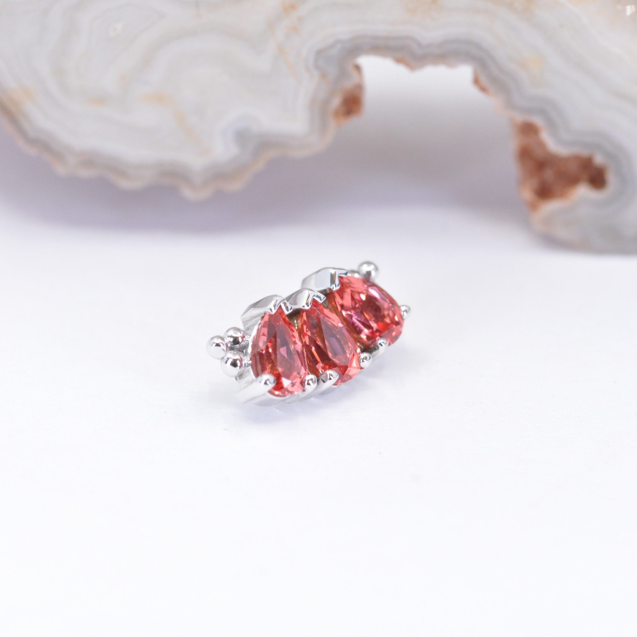 Pear Panaraya with Padparadscha Sapphire White Gold 16g Threaded End ...