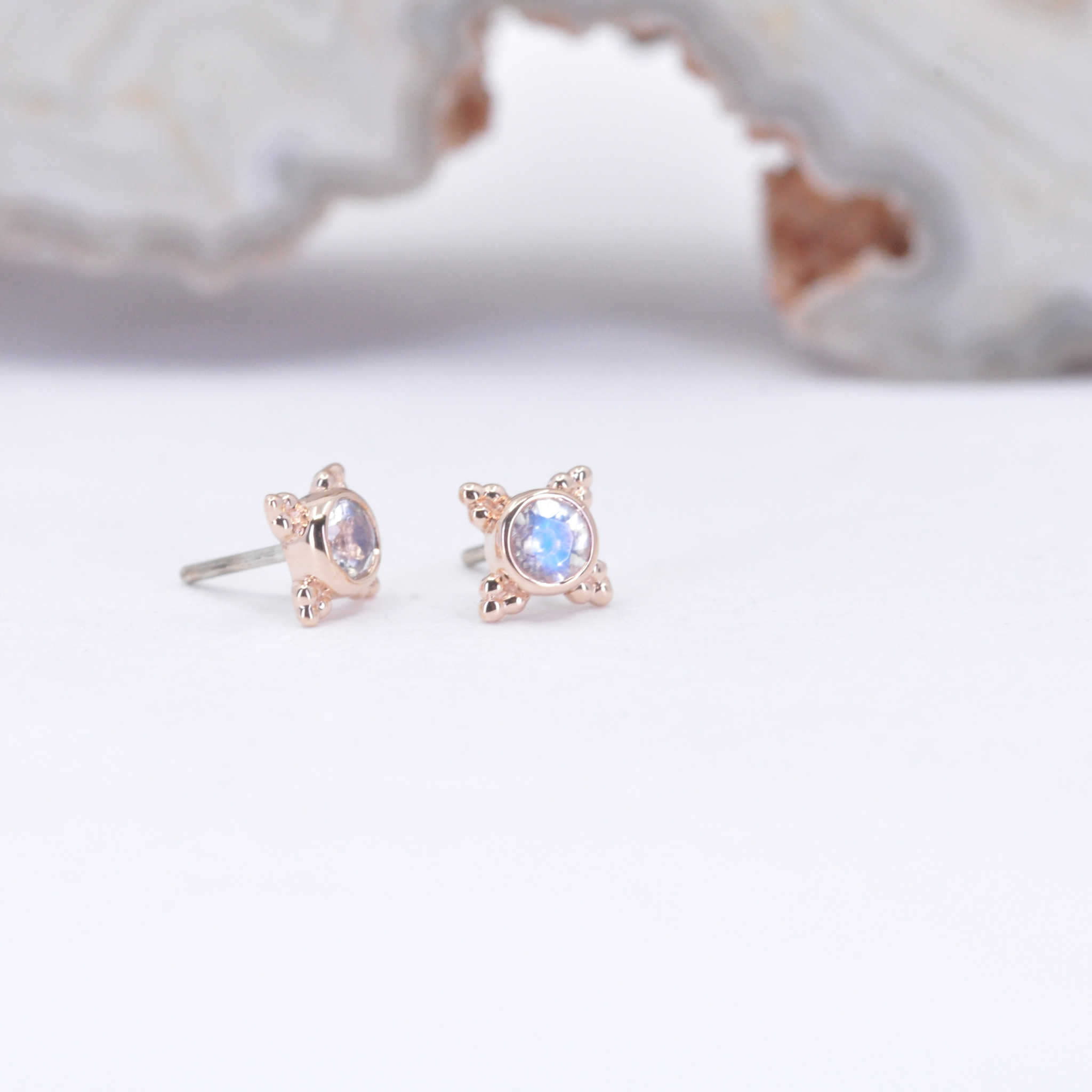 5mm Mini Kandy with Rainbow Moonstone in 14k Rose Gold Threadless Ends ...
