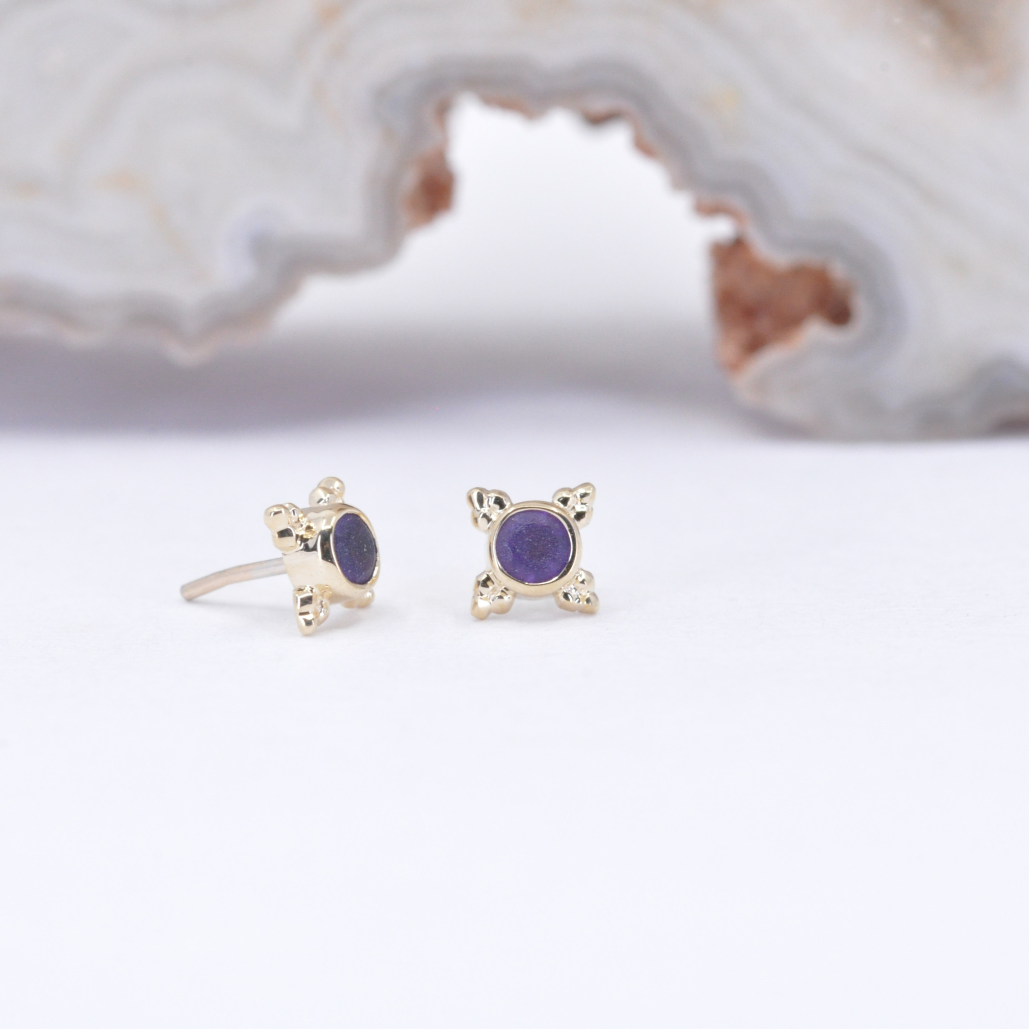 5mm Mini Kandy with Sandblasted Amethyst Yellow Gold Threadless Ends ...