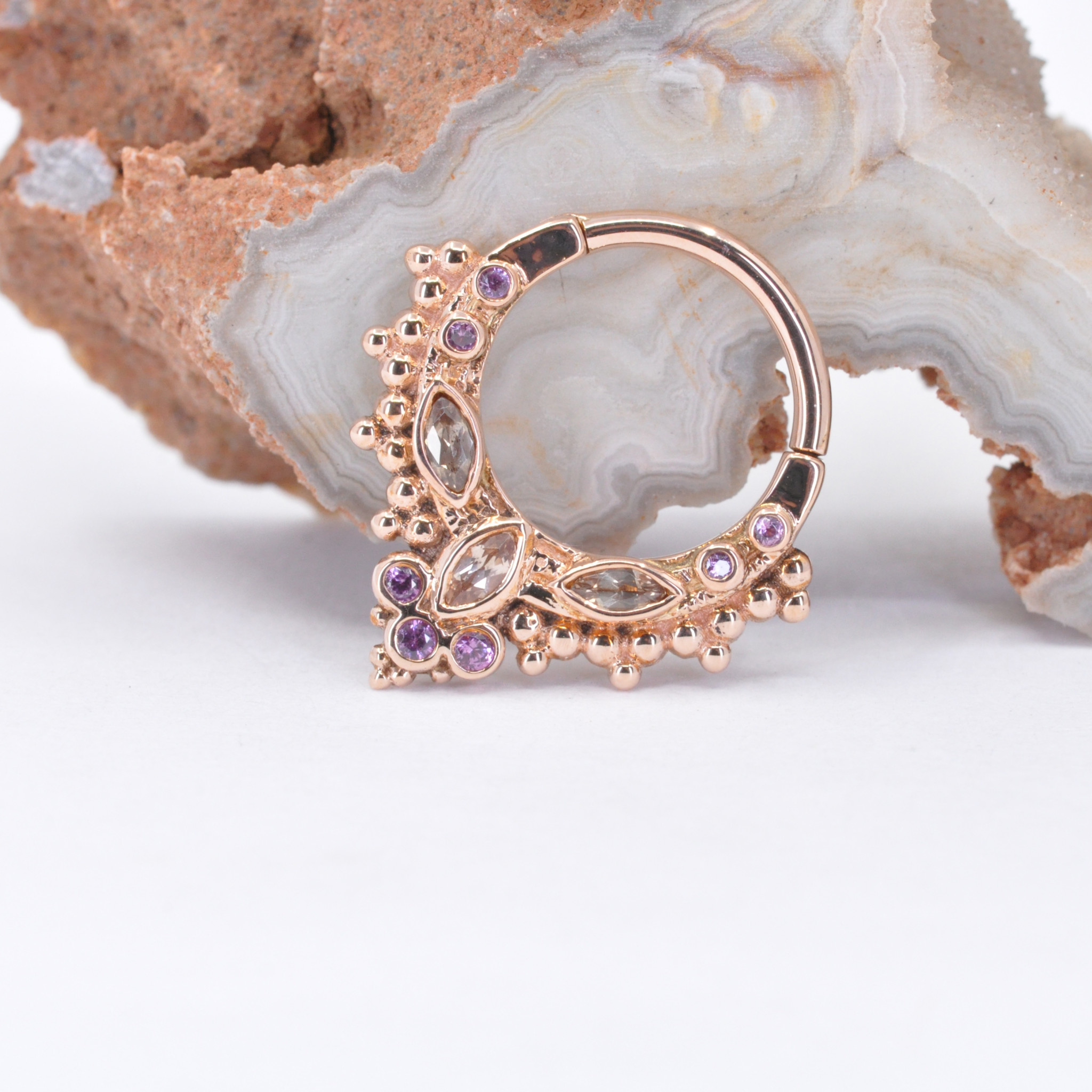 16g 3 8 Andromeda Clicker Ring Champagne Sapphire Rhodolite