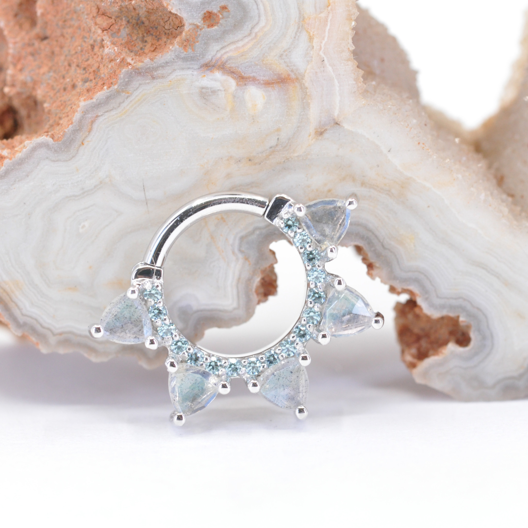 16g 5/16" Alpha Labradorite & Cyan CZ in 14k White Gold Clicker Ring ...