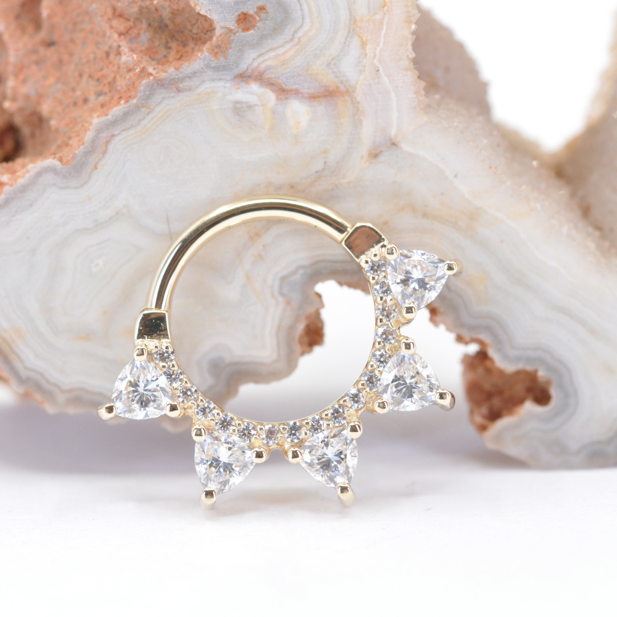 16g 3/8" Alpha Clicker Ring with CZ in 14k Yellow Gold by BVLA! - Mint ...