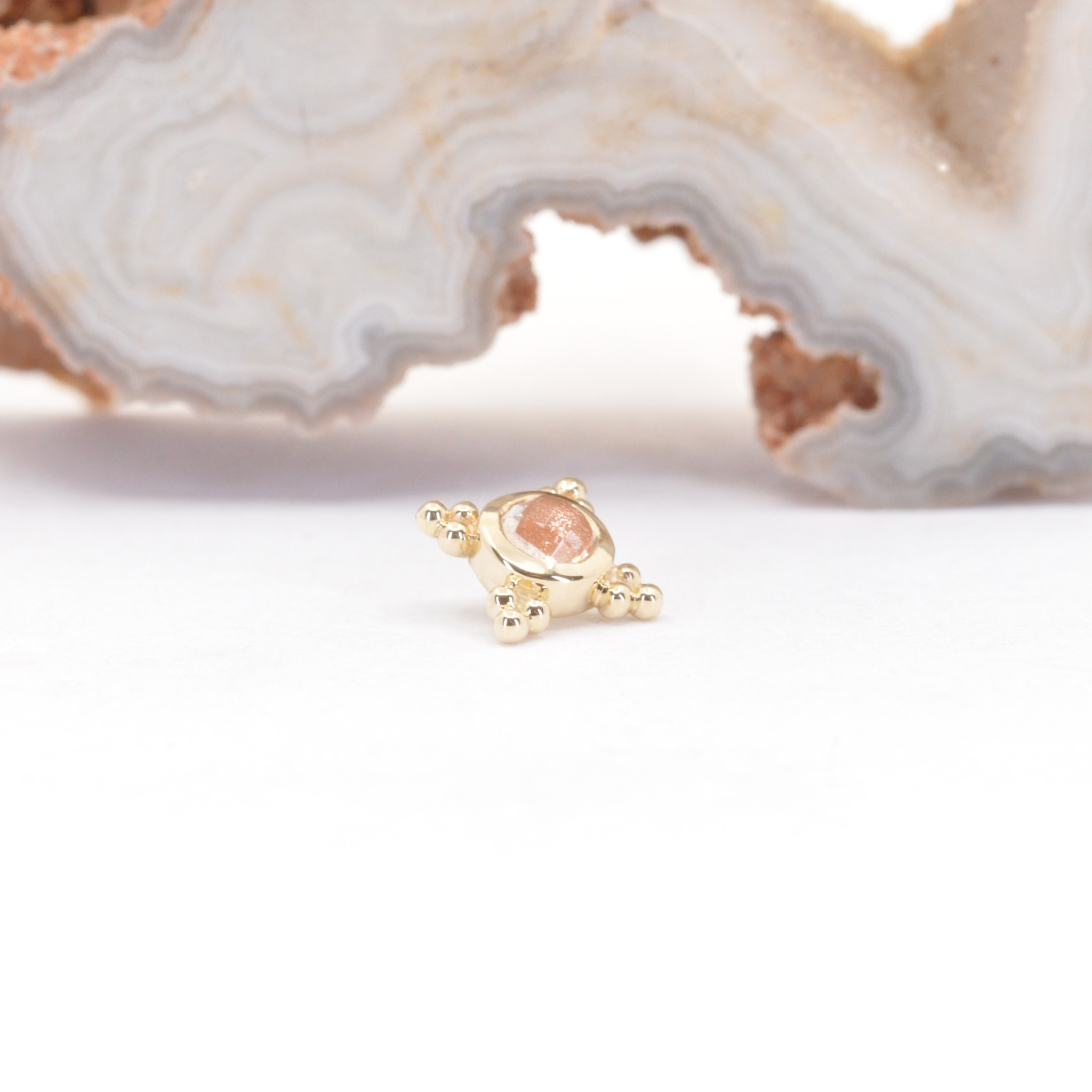 6mm Mini Kandy Rose Cut Oregon Sunstone Yellow Gold 16g Threaded End ...