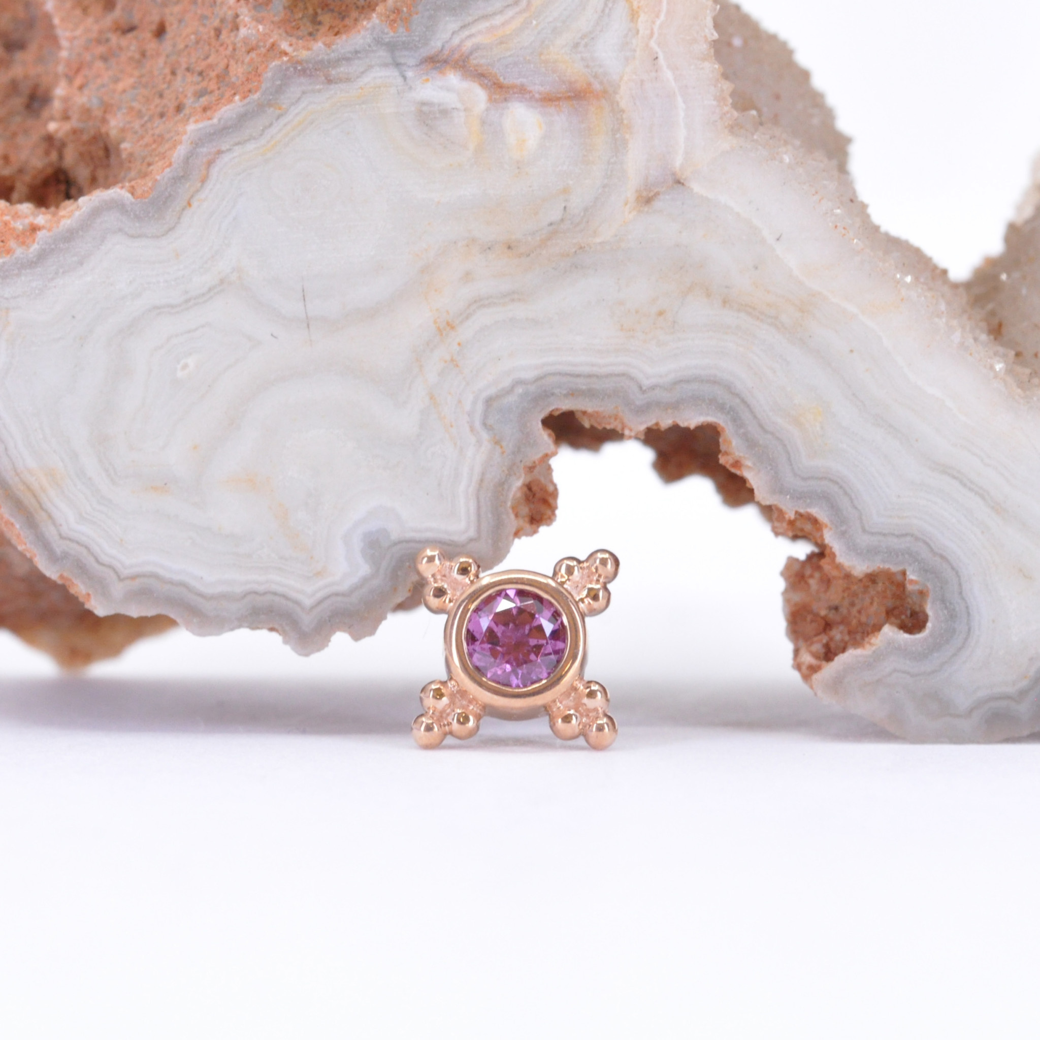 6mm Mini Kandy with Rhodolite in 14k Rose Gold 16g Threaded Ends - Mint ...