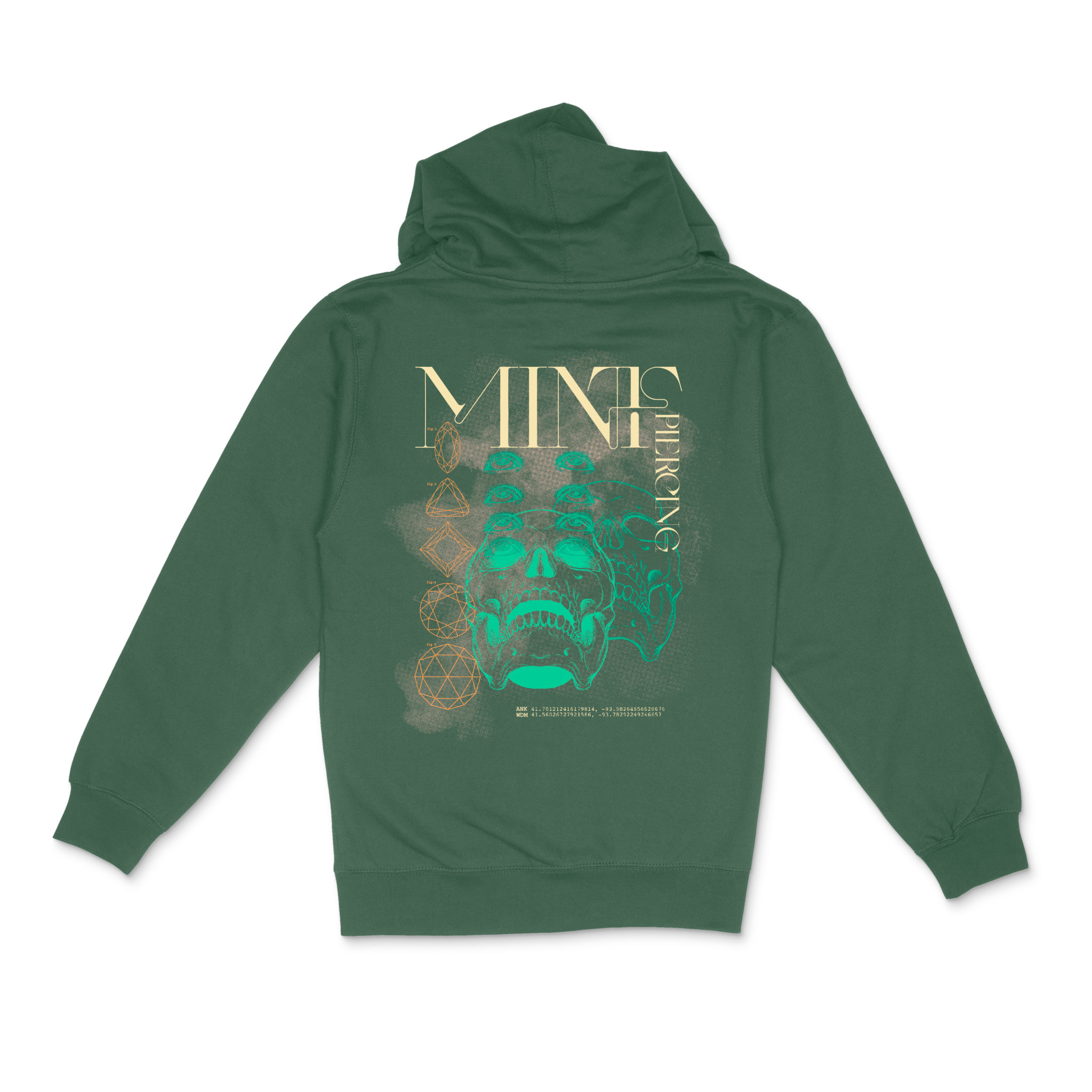 Alpine Green Skull and Gems Zip Up Hoodies - Mint Piercing
