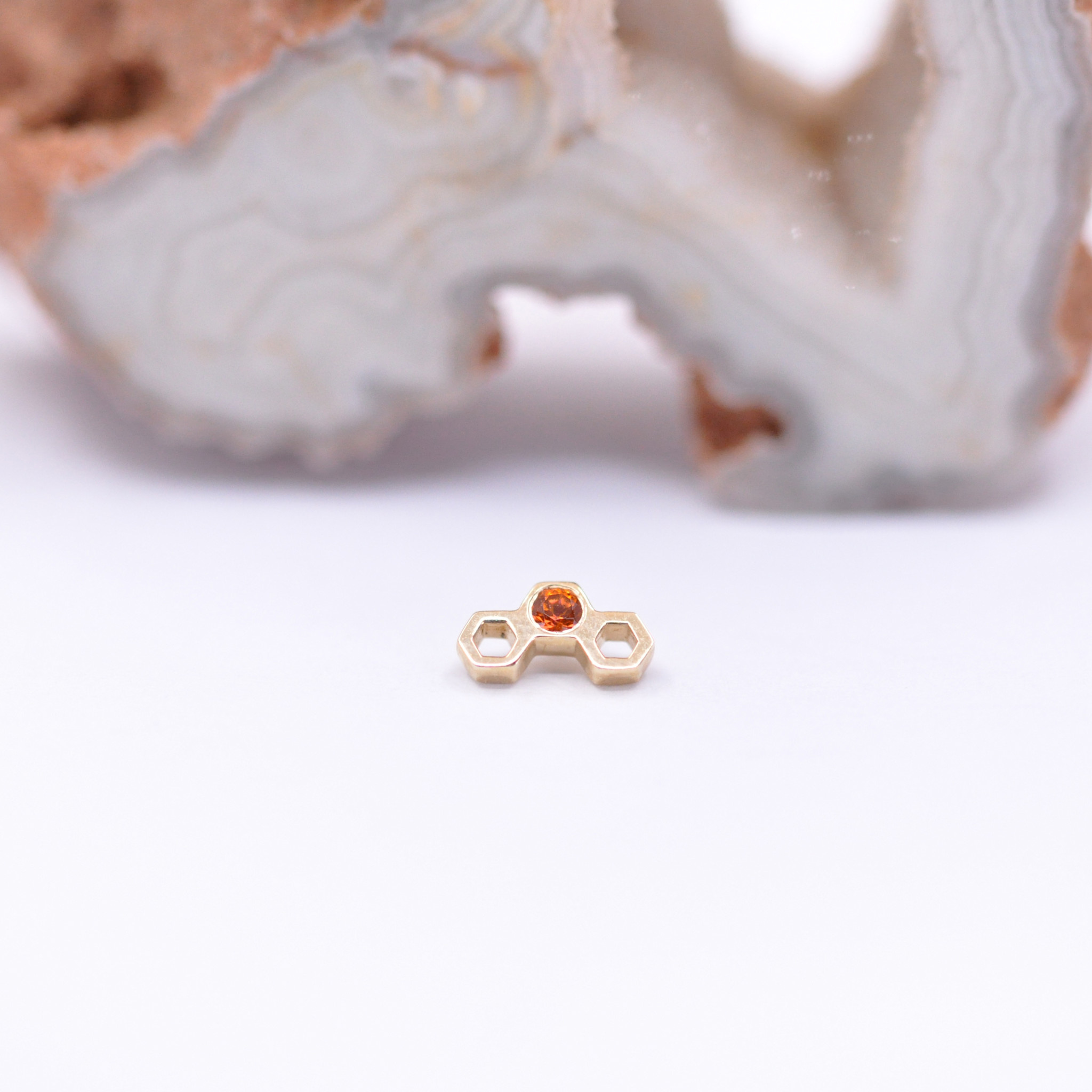 Honeycomb Cluster with Poppy Topaz in 14k Yellow Gold 16g Threaded End ...