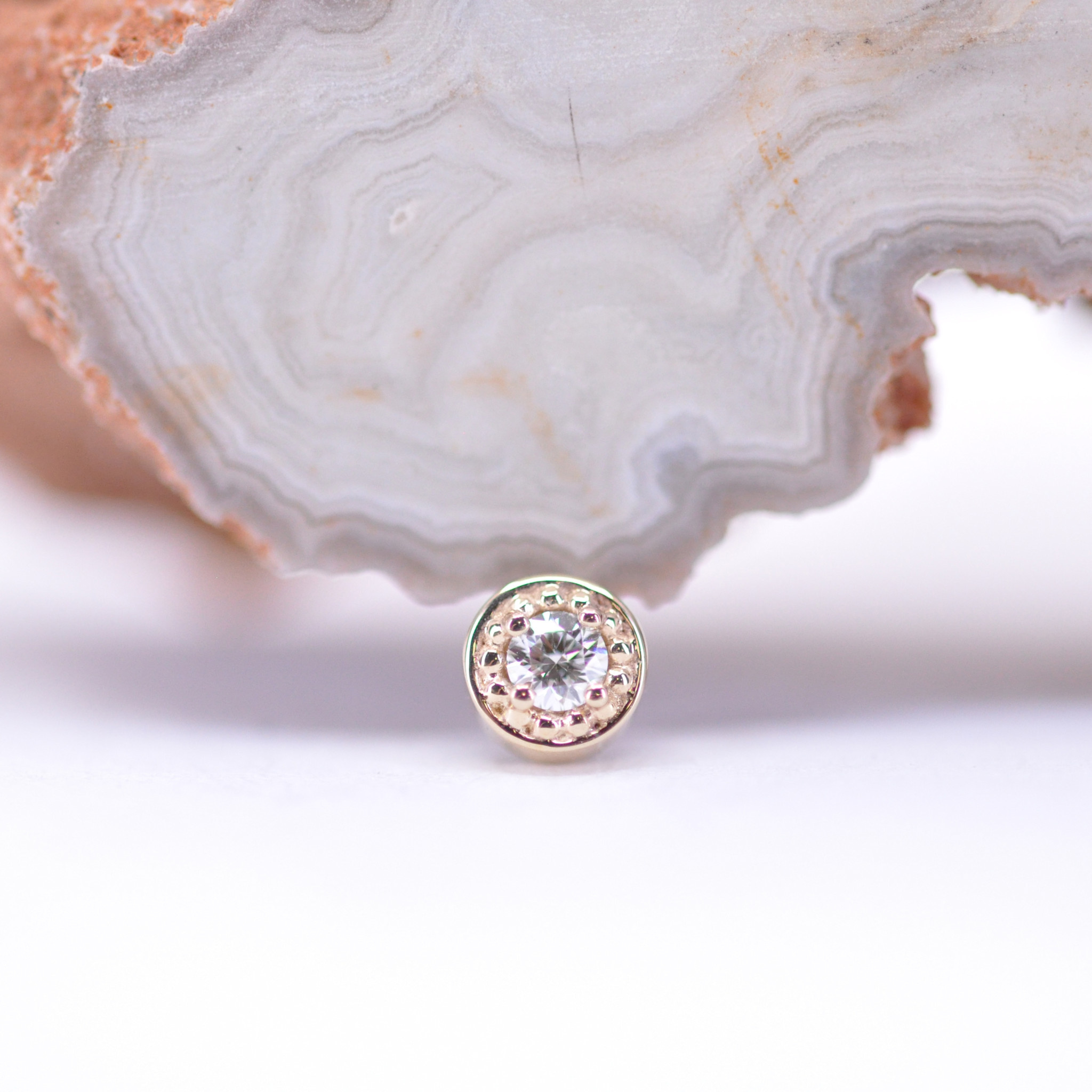 Millgrain Prong with 2mm Genuine VS Diamond 16g Threaded Ends 14k Gold ...