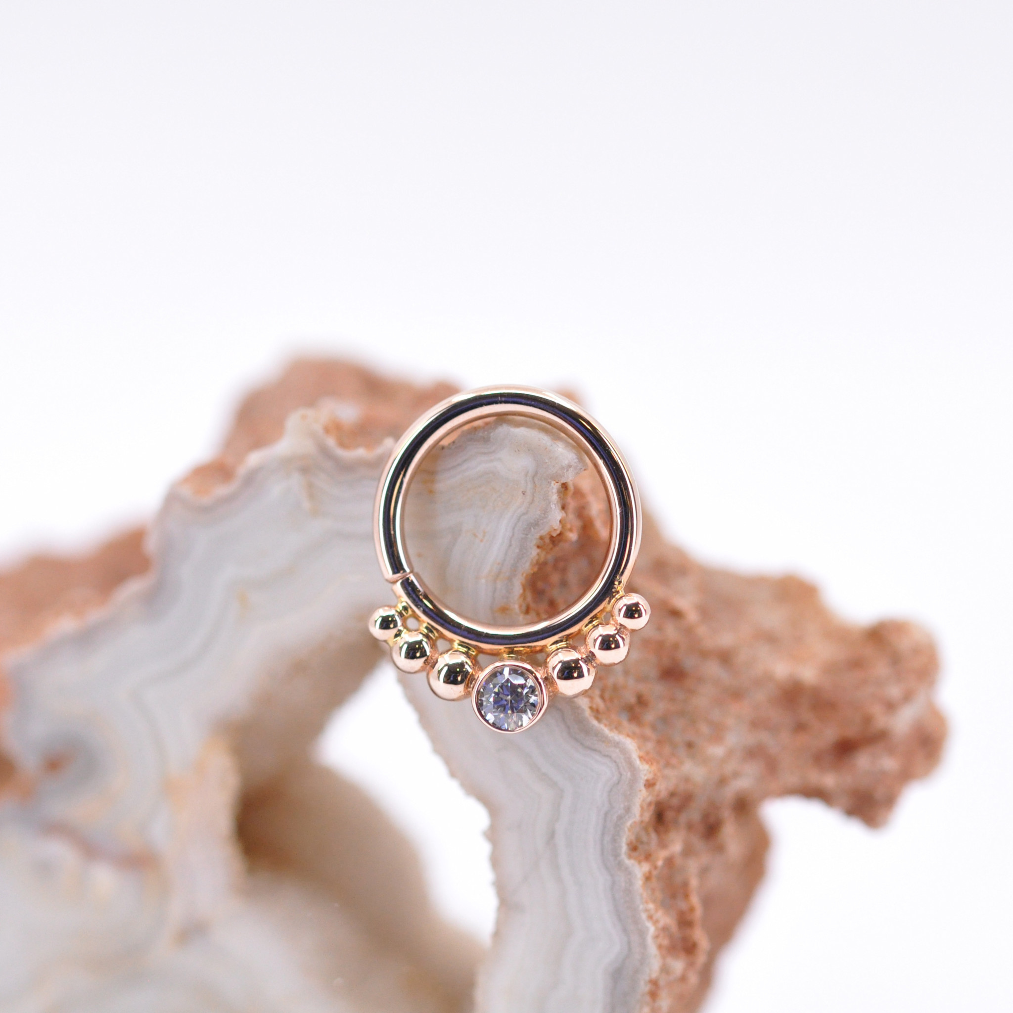 16g 5/16" Dione with CZ in 14k Rose Gold Seam Ring by BVLA! - Mint Piercing