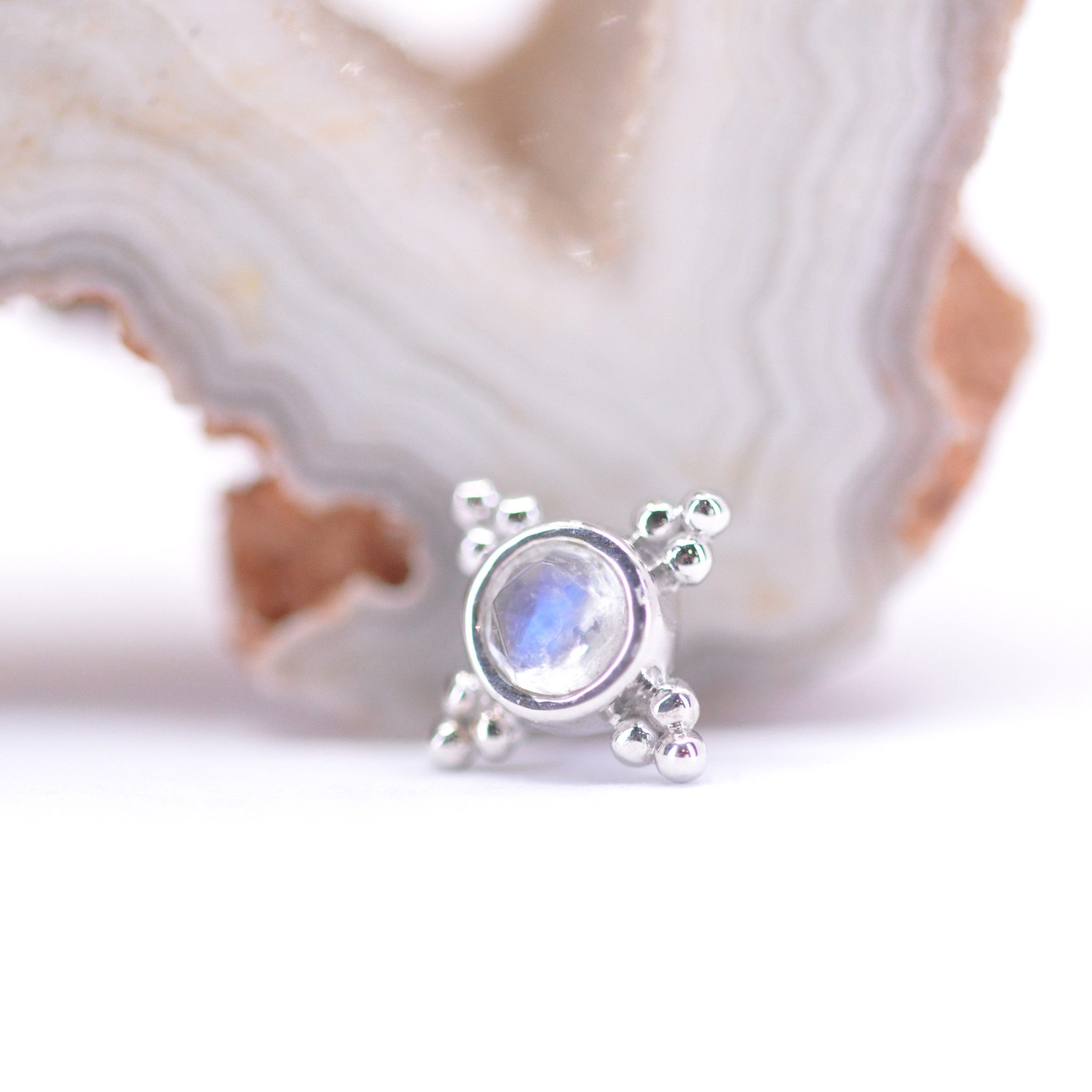 6mm Mini Kandy 16g Threaded Ends with Rose Cut Rainbow Moonstone White ...