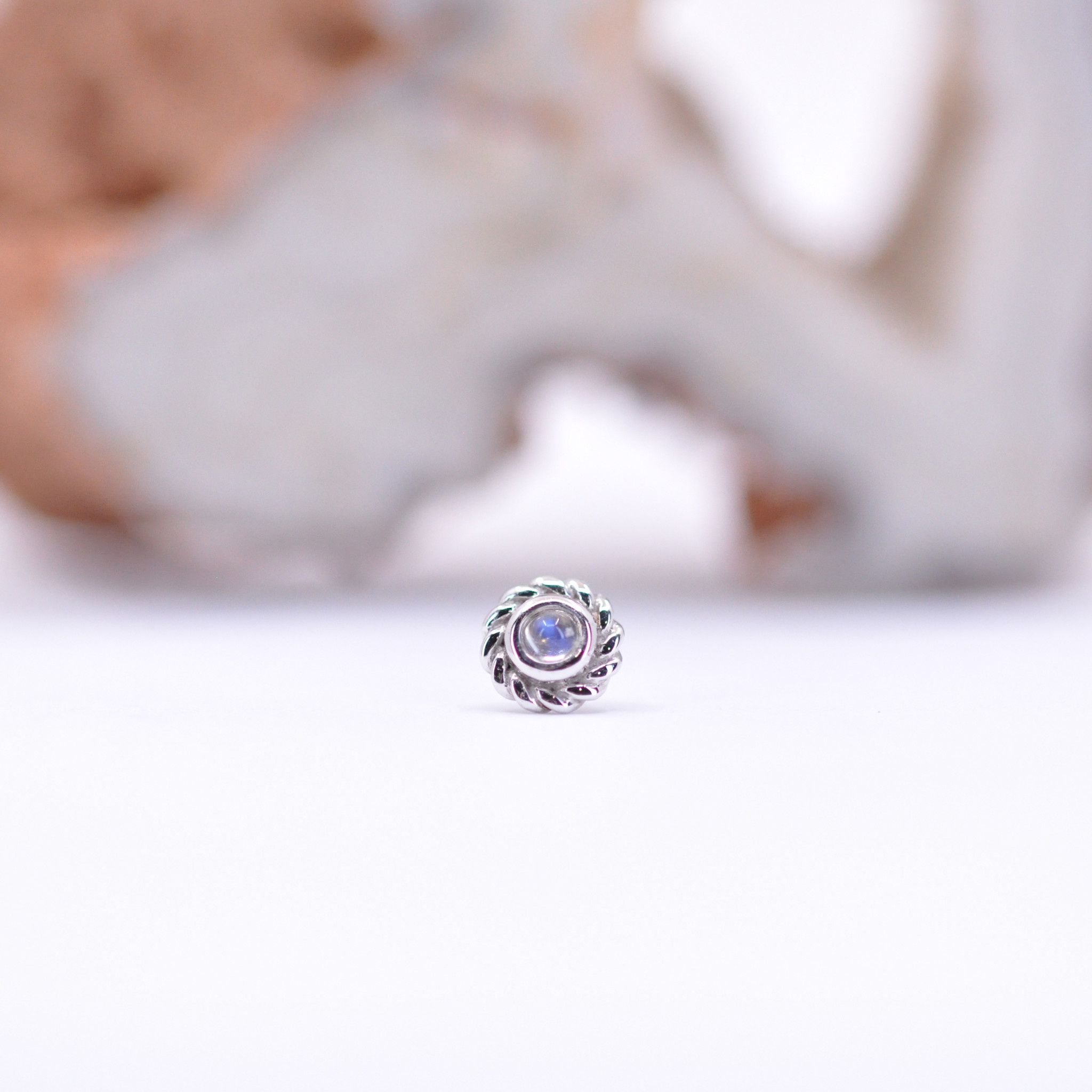 Mini Raine with Rainbow Moonstone Cabochon White Gold Threadless End ...