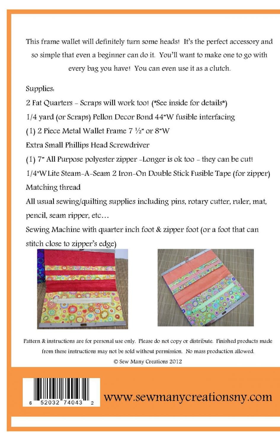 Diva Frame Wallet Pattern - Stitch by Stitch