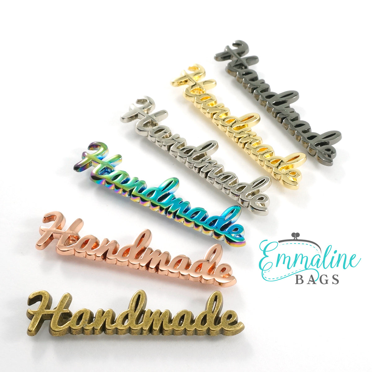 Metal Bag Label: Script Style "Handmade" - Stitch by Stitch