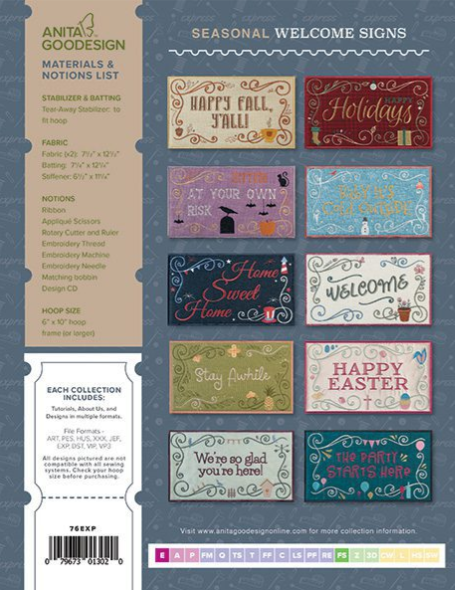 Anita Goodesign - Seasonal Welcome Signs Embroidery - Stitch by Stitch