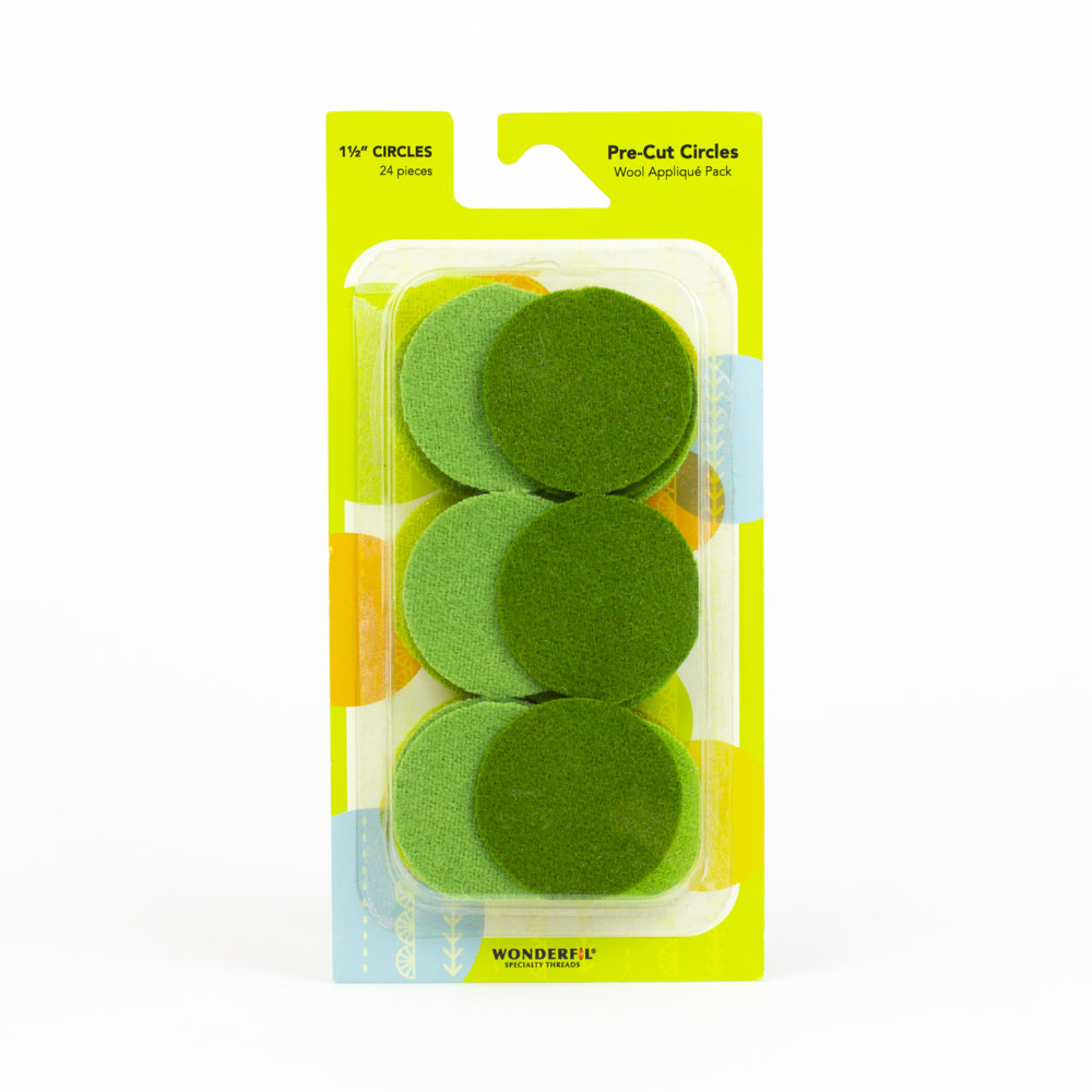 Pre-Cut Merino Wool 1 1/2" Circles (24 Pieces) - Green - Stitch by Stitch