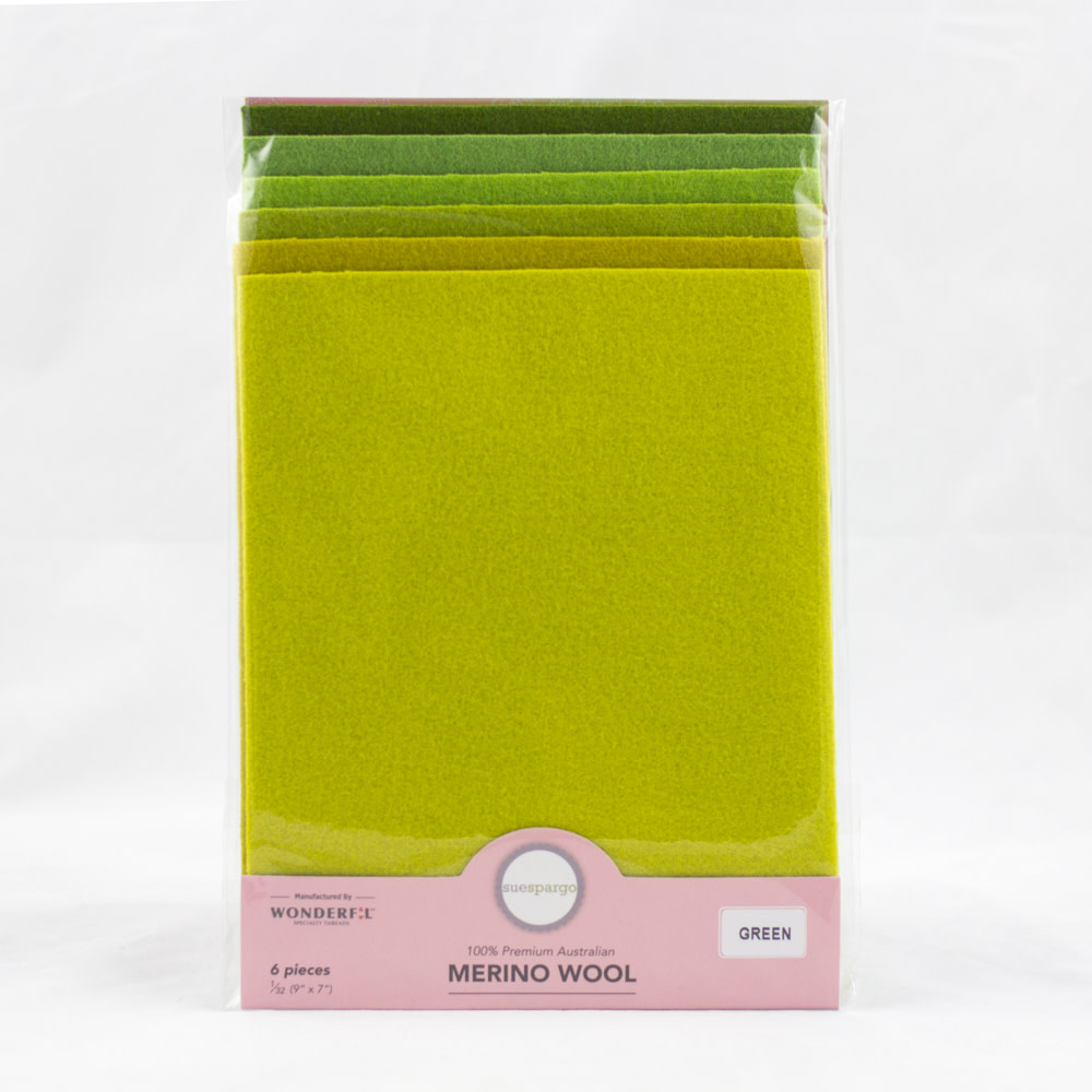 Merino Wool Fabric Pack 1/32 (9"x7") 6 Pieces - Green - Stitch by Stitch