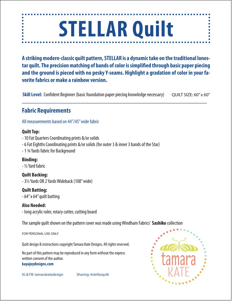 Stellar Quilt Pattern - Stitch by Stitch