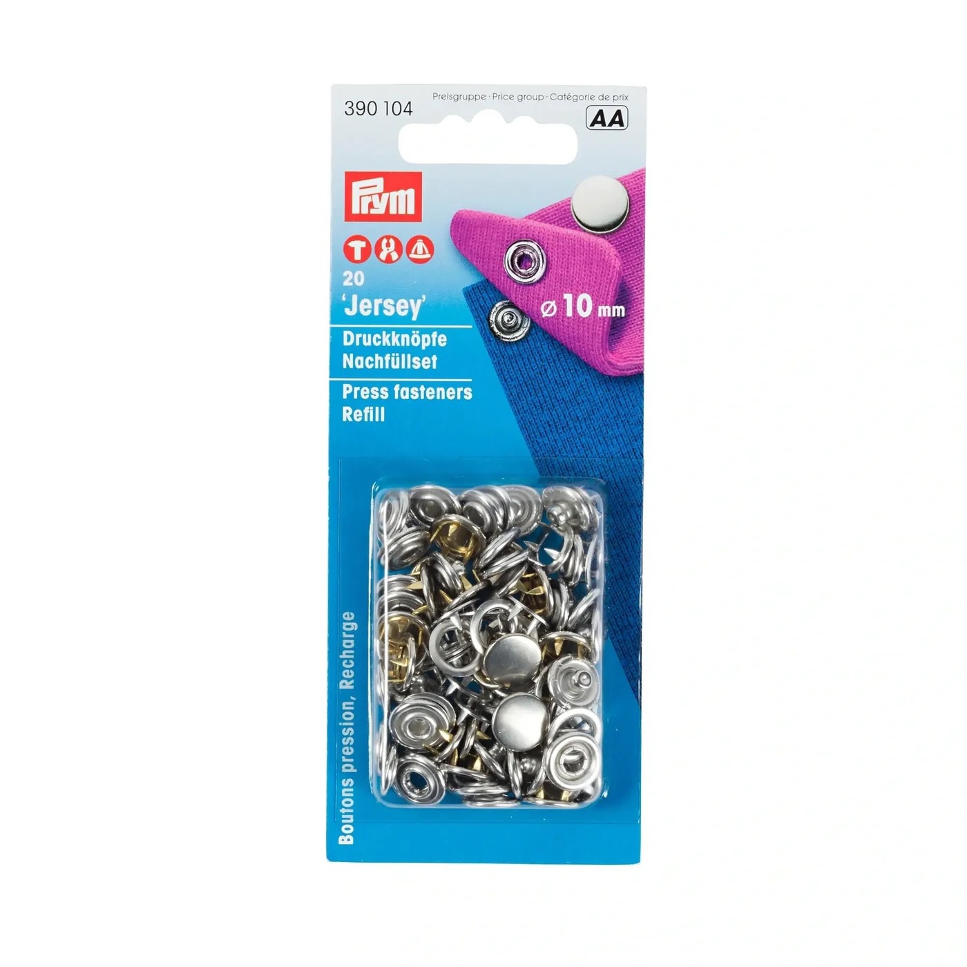 Prym JERSEY 10 mm refill silver cap 20pc - Stitch by Stitch