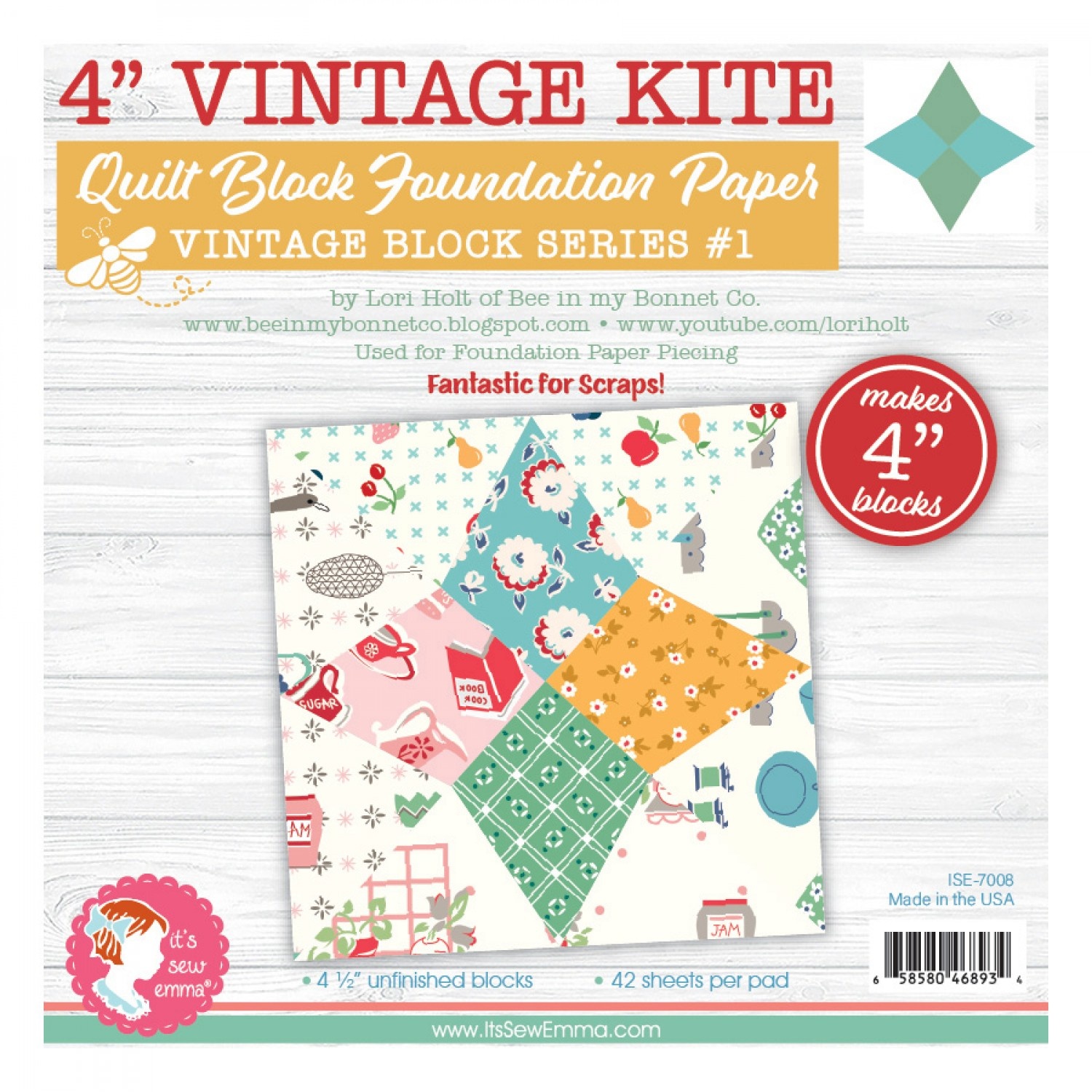 Vintage Kite Foundation Paper Piecing Pad, 42 blocks, 4in - Stitch by ...